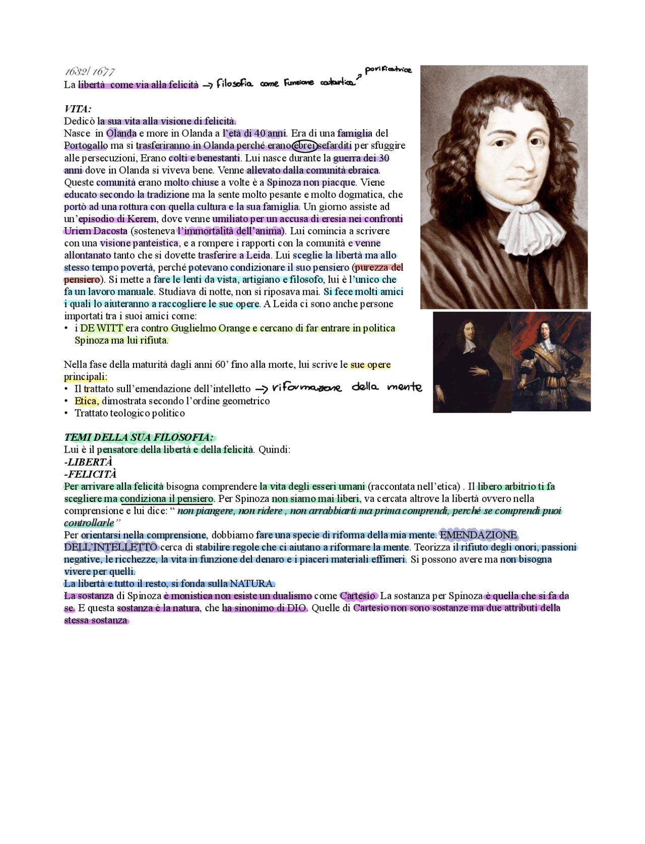 Baruch Spinoza Vita E Opere Appunti Di Filosofia Docsity