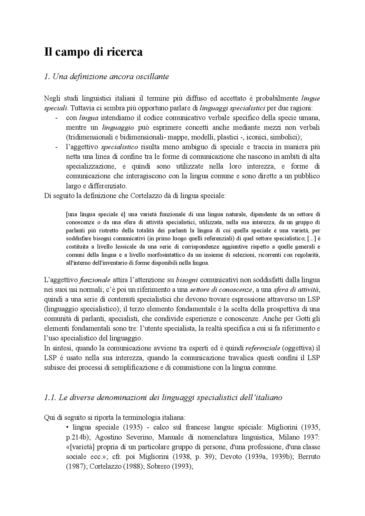 Riassunti Linguaggi specialistici dell'italiano cap. 1 paragrafi 1 e 2 ...