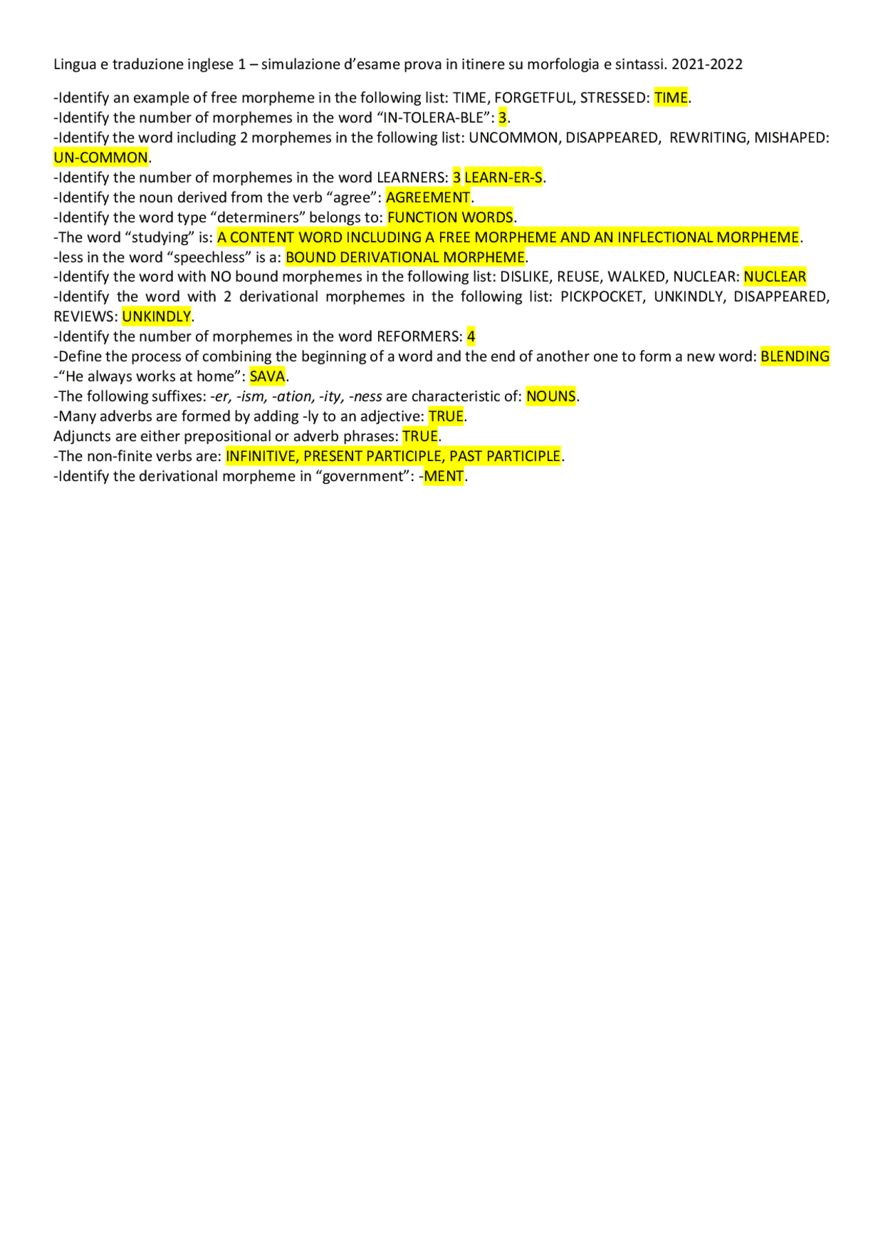 Simulazione N1 Prova Desame Lingua E Traduzione Inglese 1 Docsity