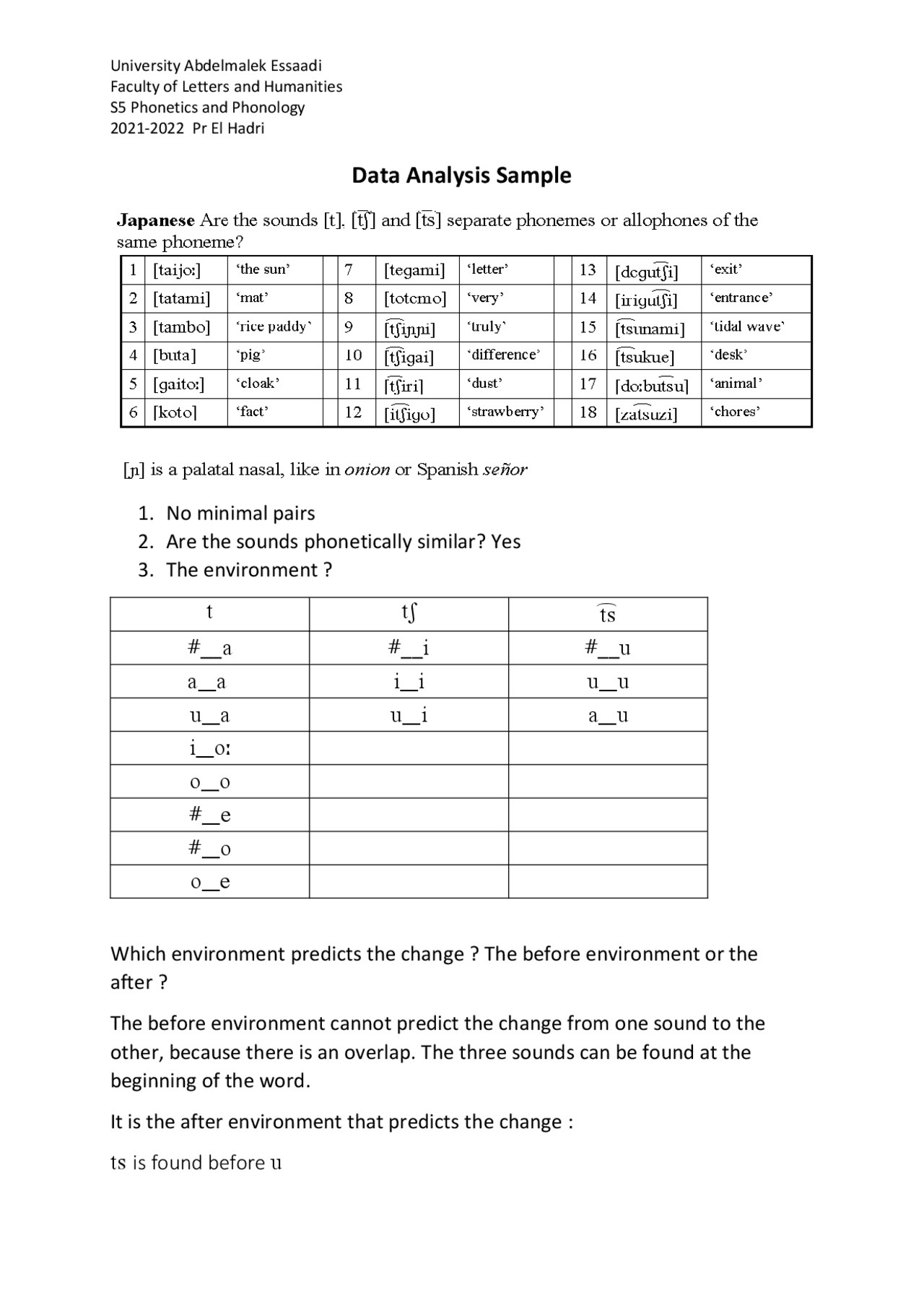 Data analysis of phonology - Docsity