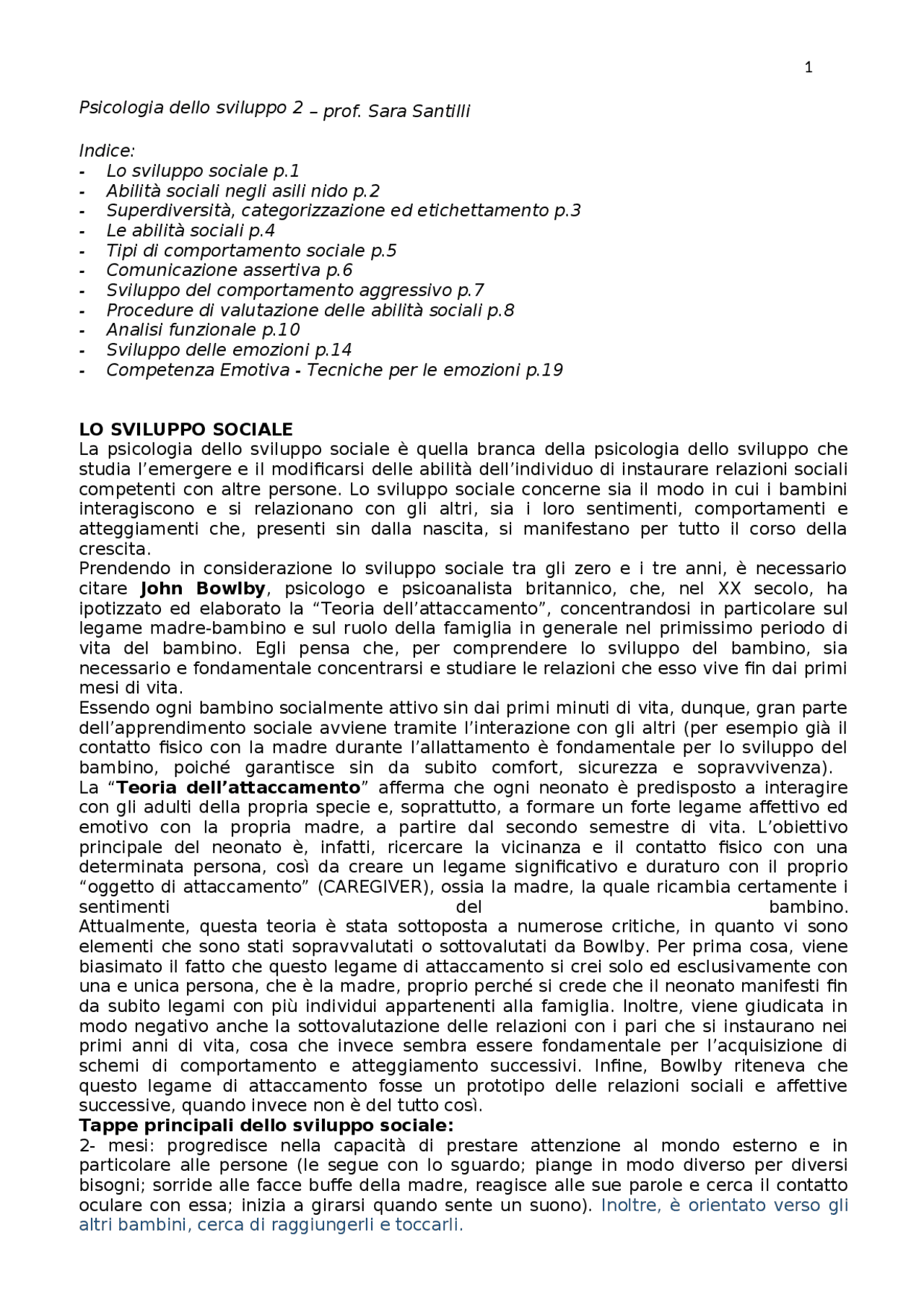 Psico Dello Sviluppo Prof Santilli Docsity