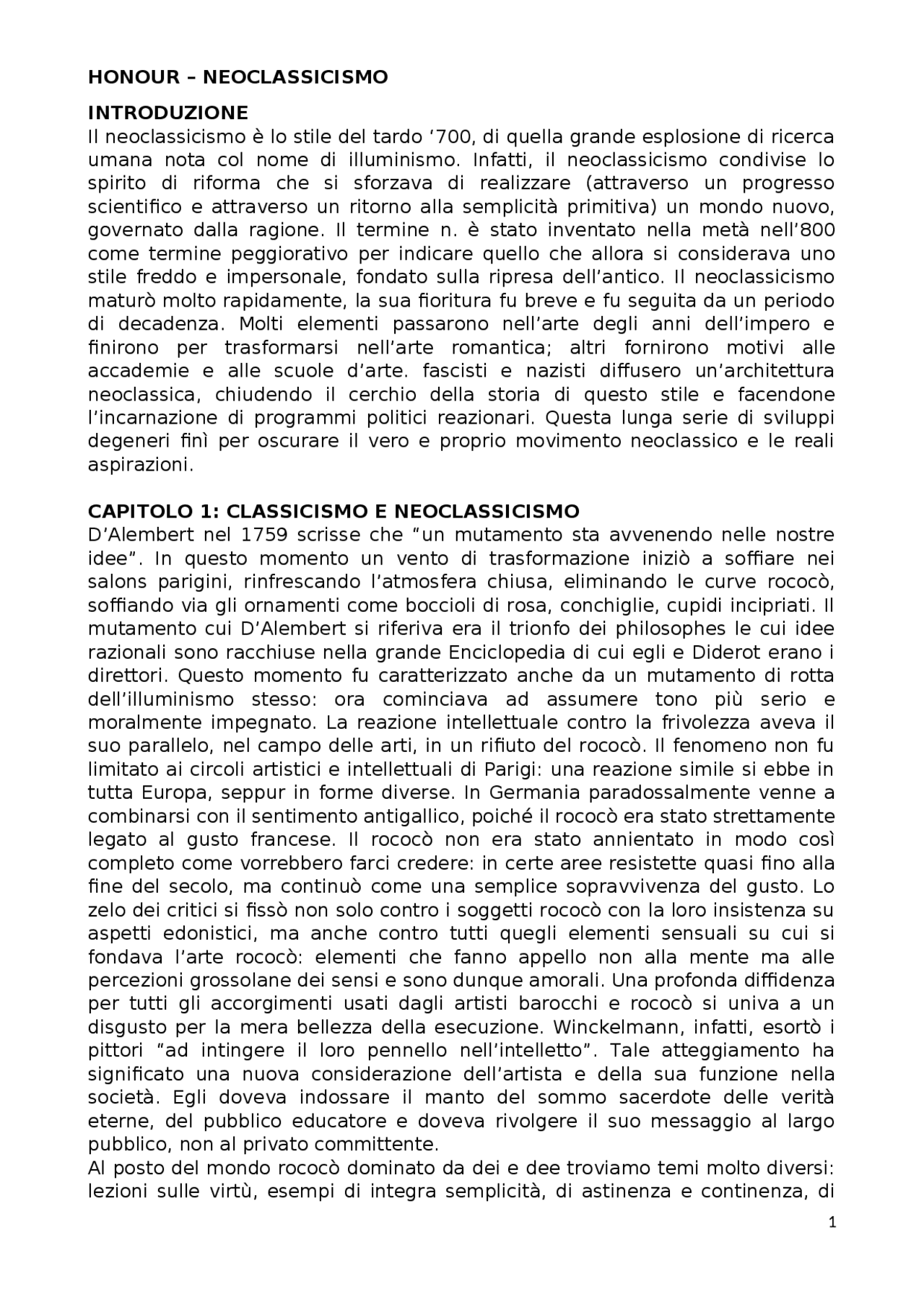 Riassunto Neoclassicismo Docsity
