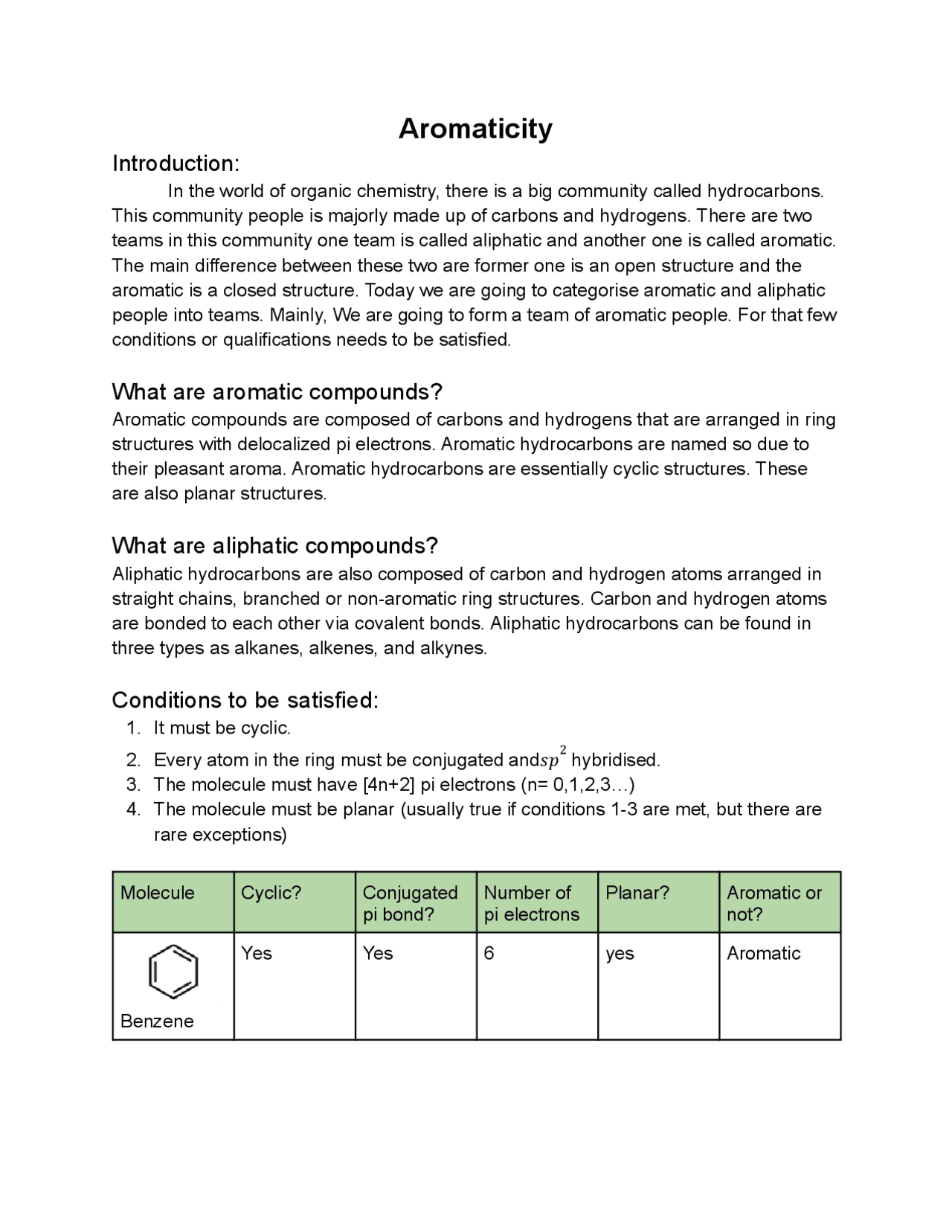 Aromaticity - Definition and practice Problems - Docsity