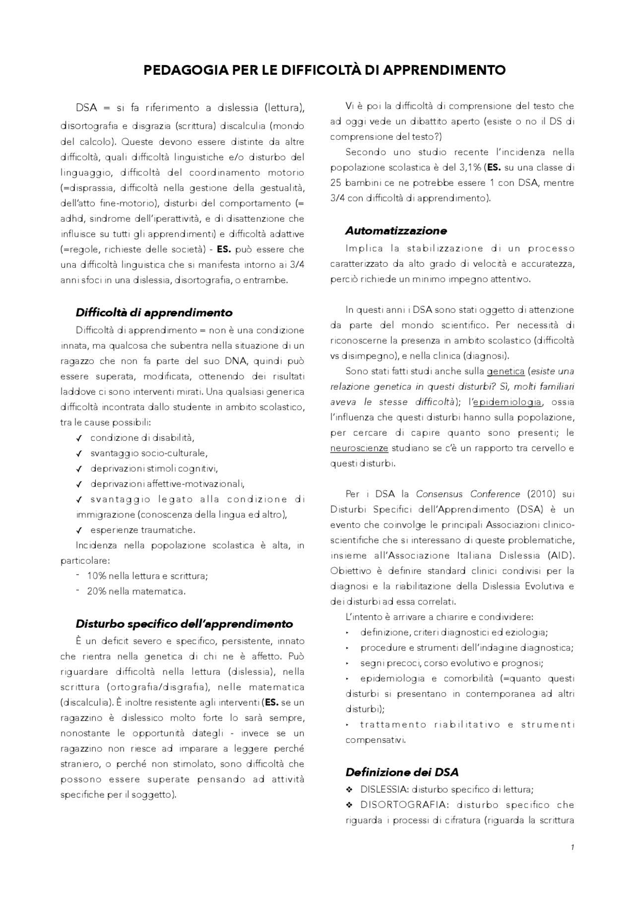 Pedagogia Per Le Difficoltà Di Apprendimento Docsity