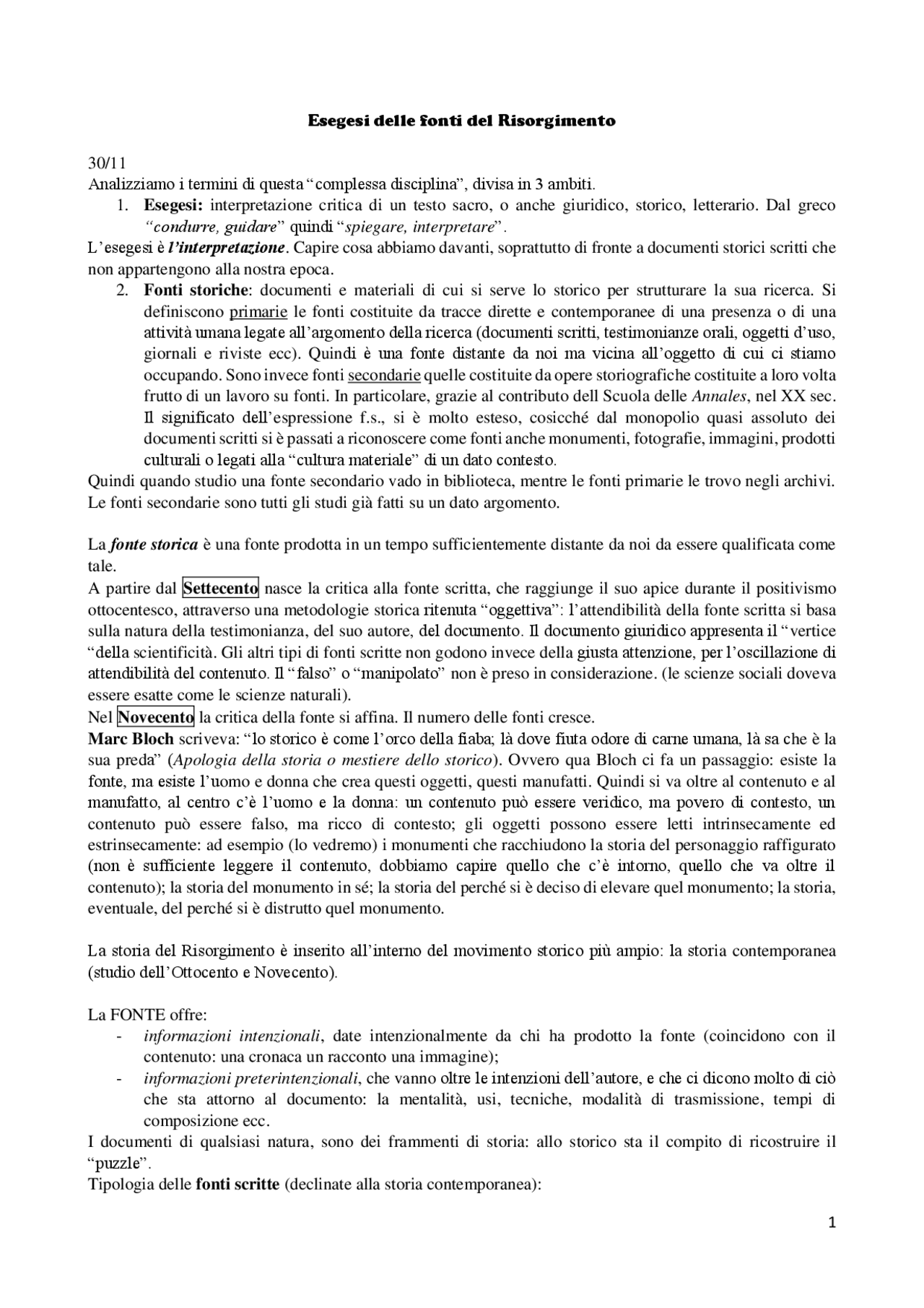 Esegesi delle fonti del Risorgimento - Docsity