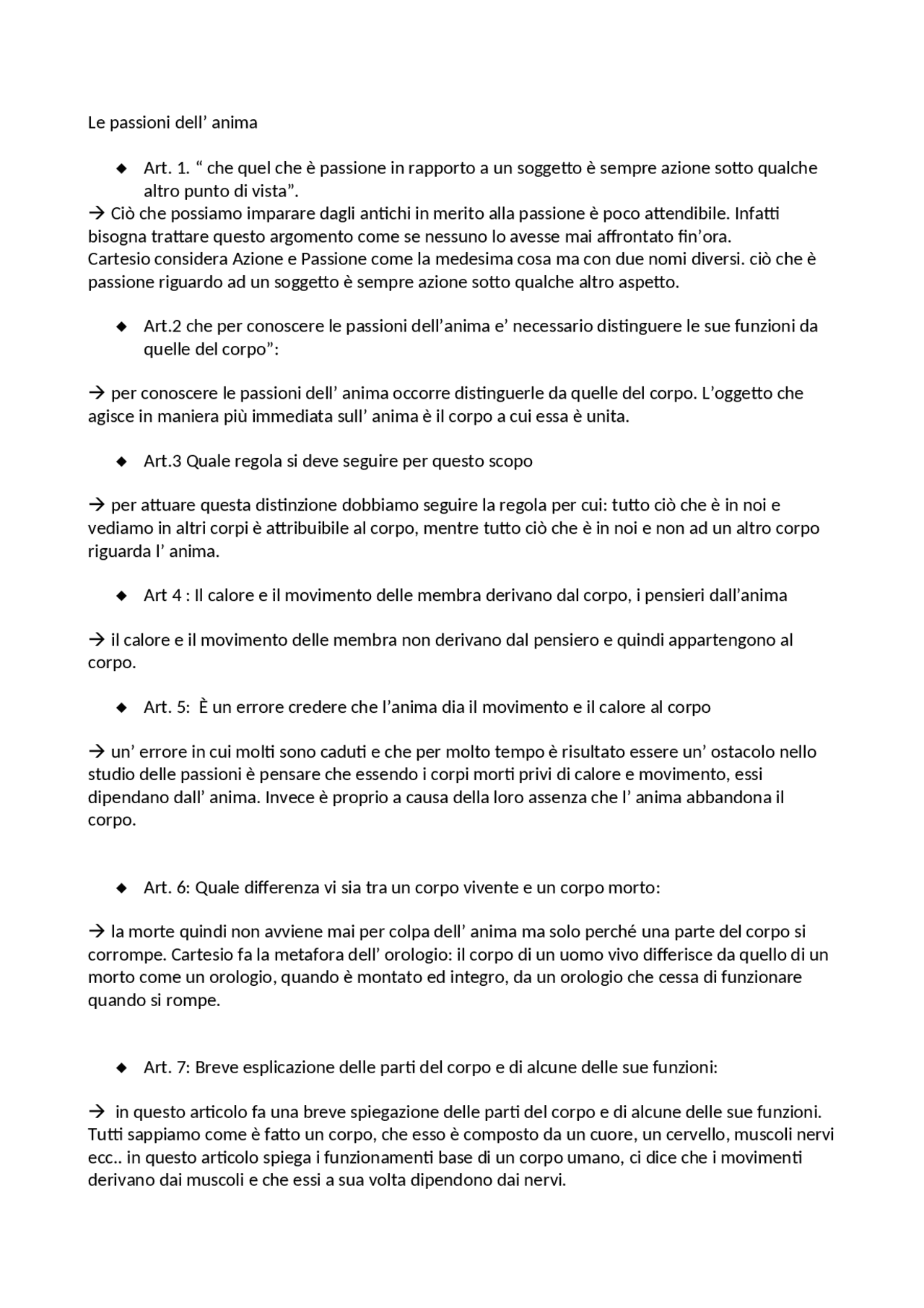 Le Passioni Dell Anima Di Cartesio Docsity