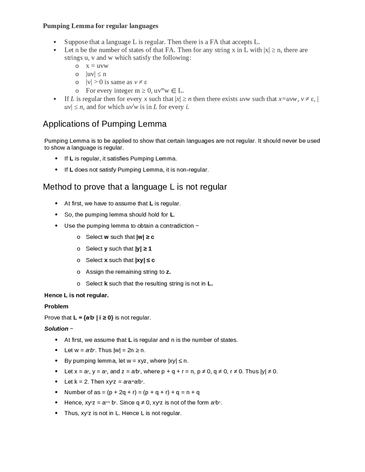 Pumping Lemma for regular languages - Docsity