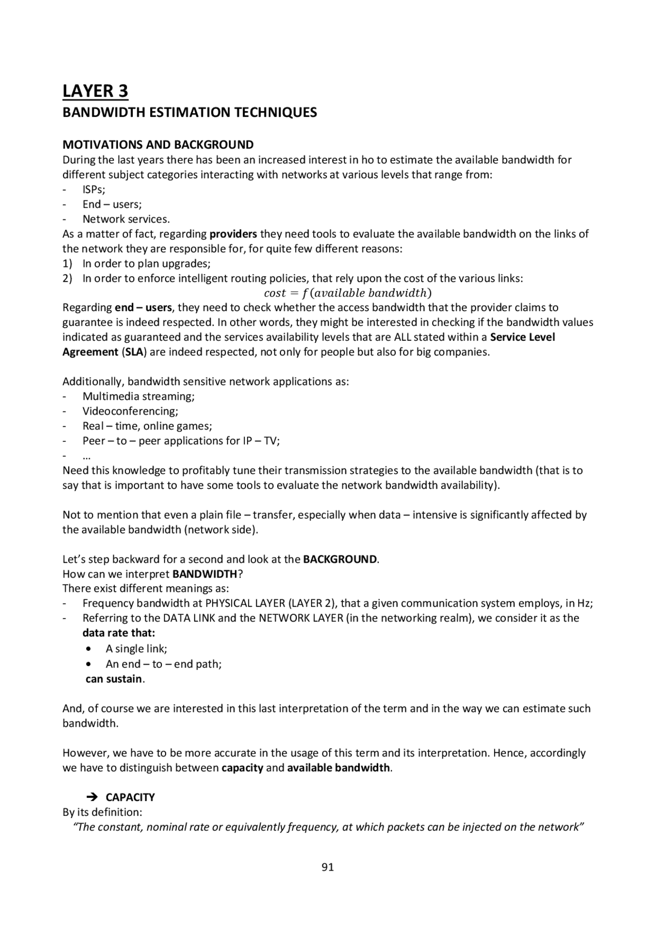 Bandwidth Estimation Techniques Docsity