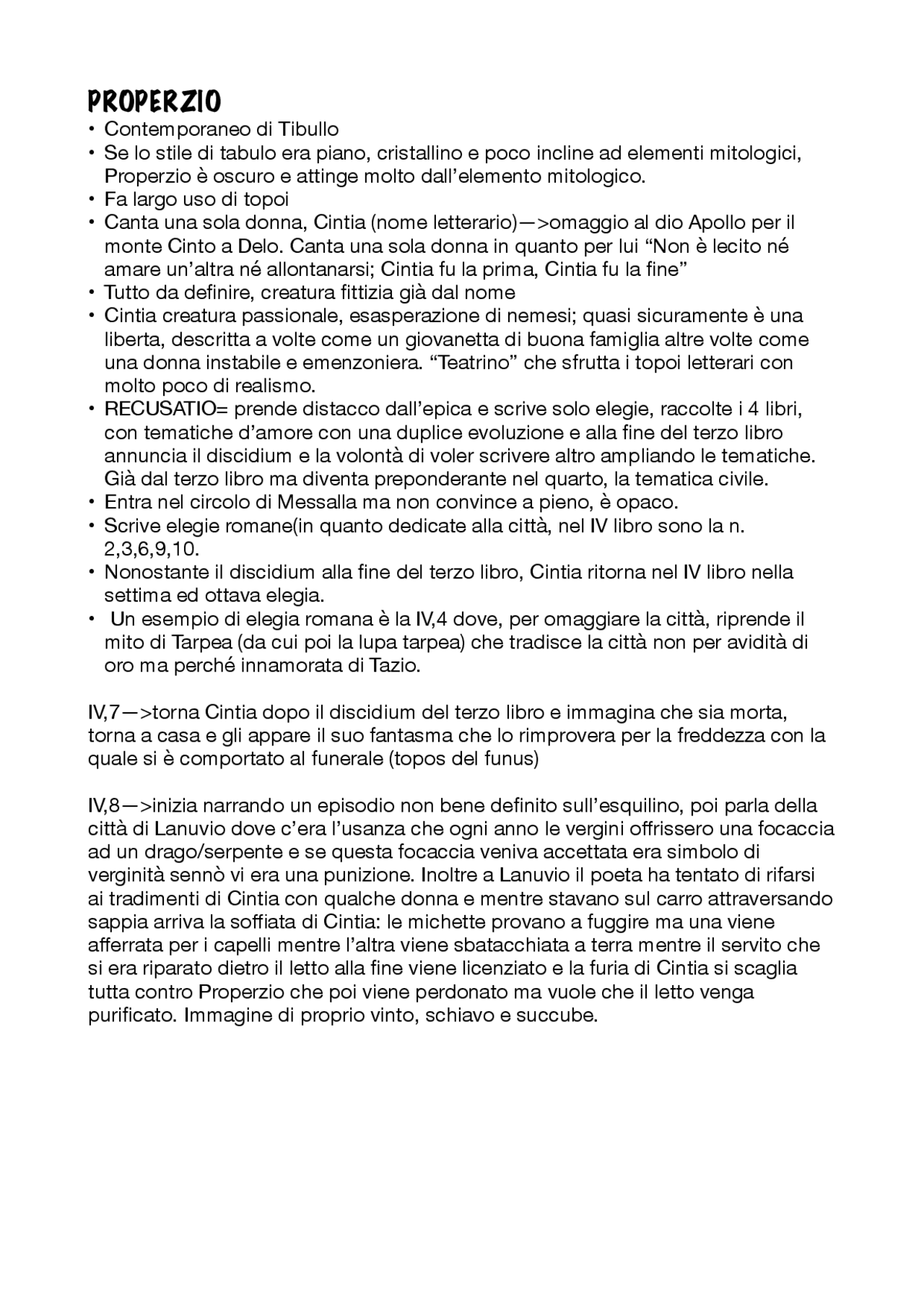 Elegia Latina Properzio Docsity