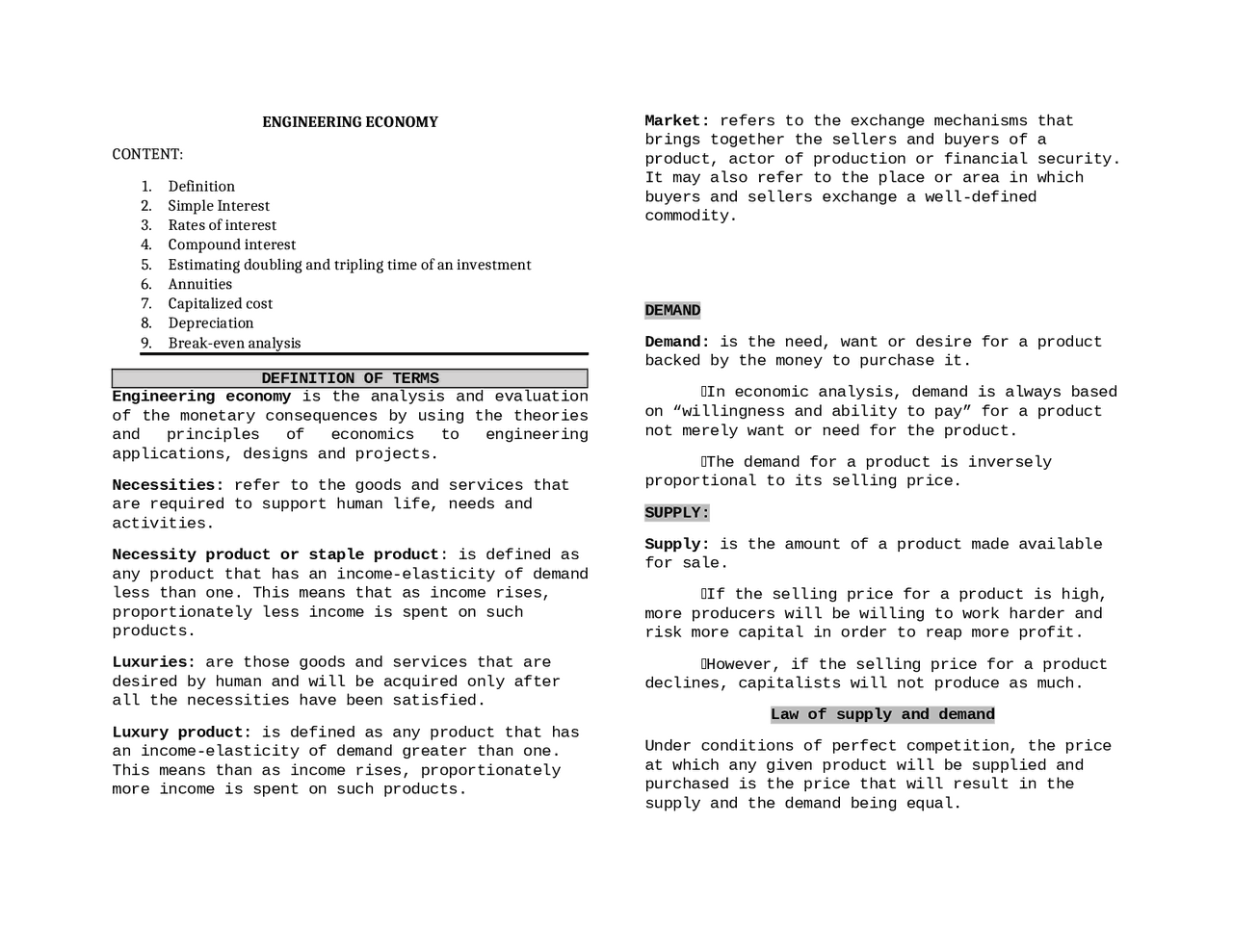 Engineering Economy Study Notes - Docsity