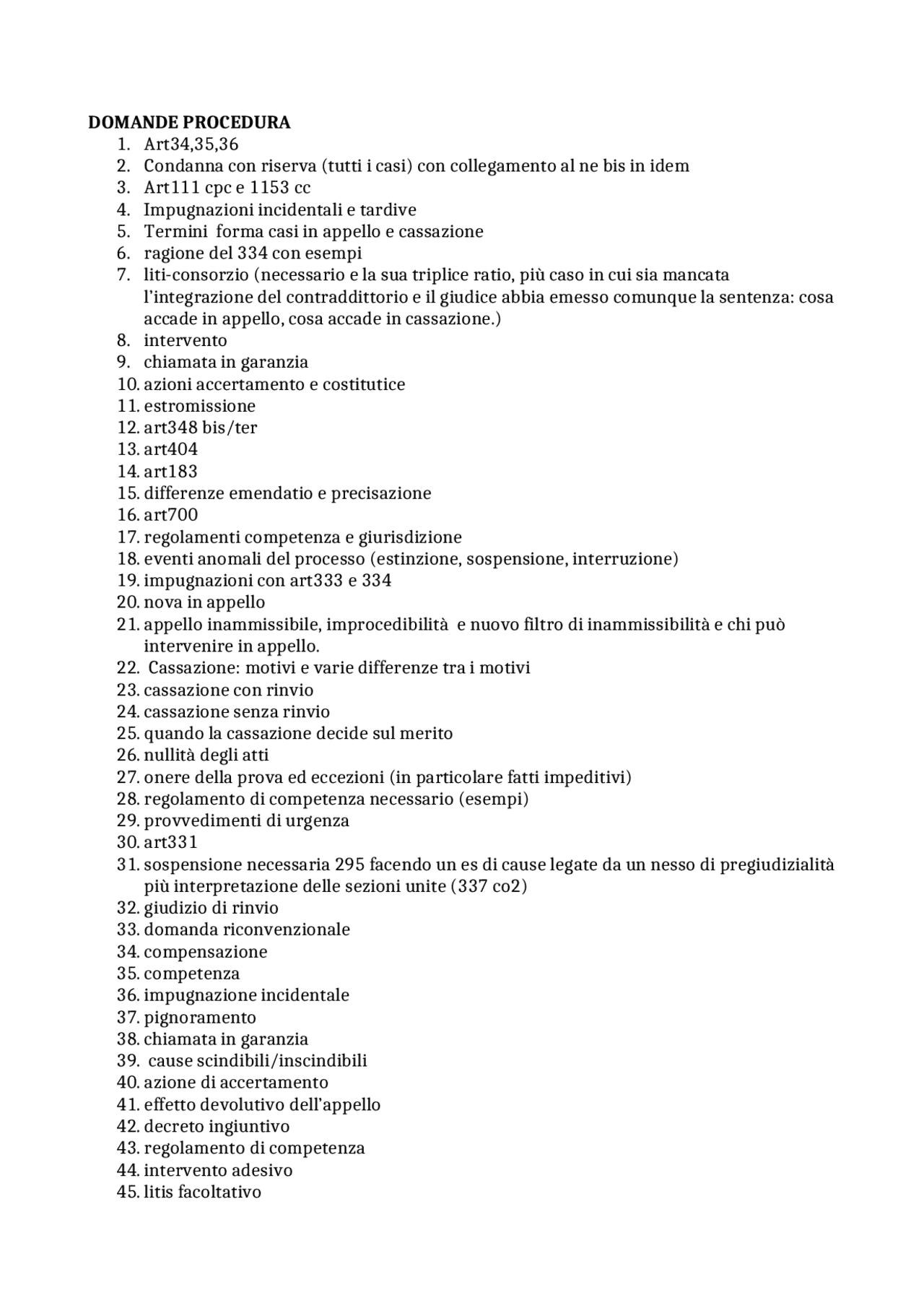 Domande Procedura Civile Chizzini Docsity