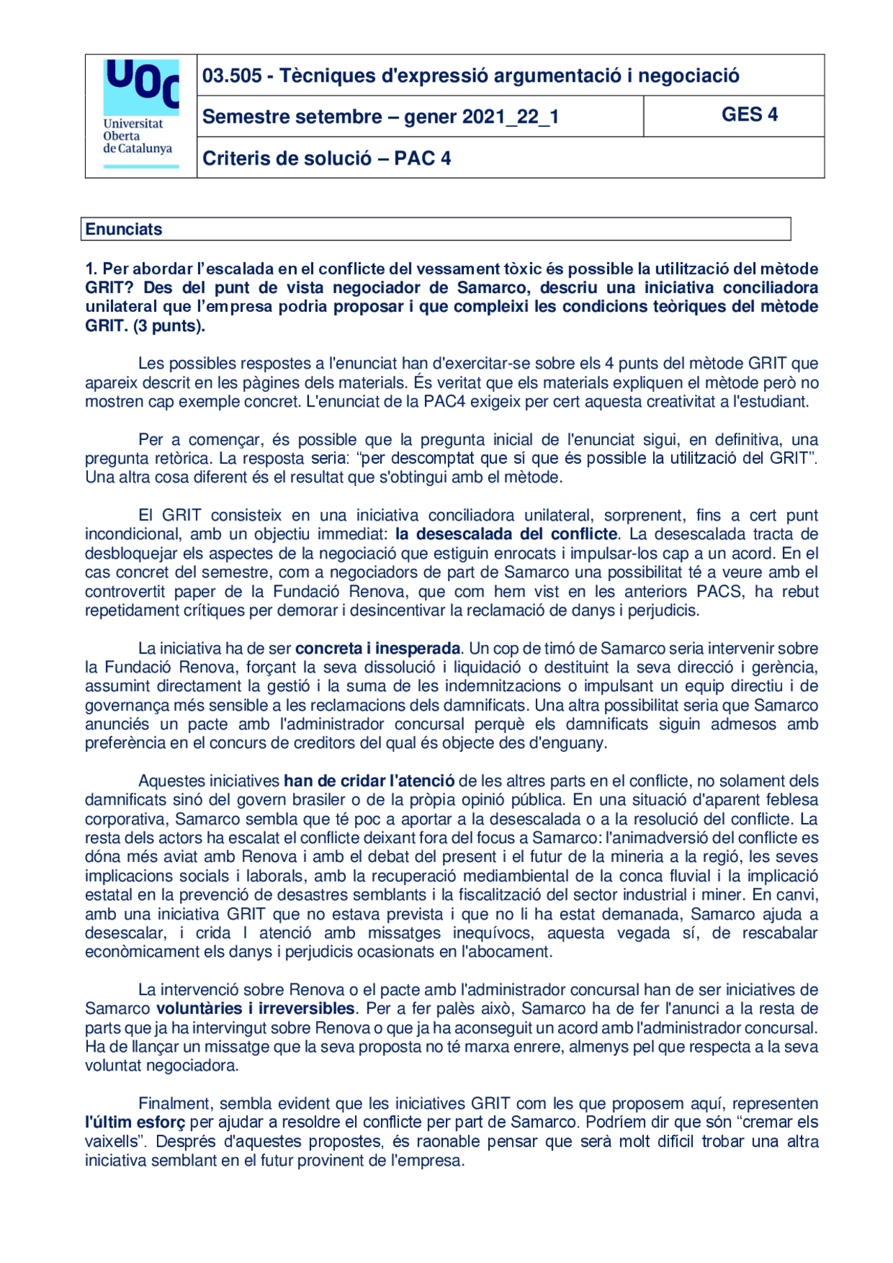 Solució Pac 4 Tècniques Dexpressió Argumentació I Negociació Docsity