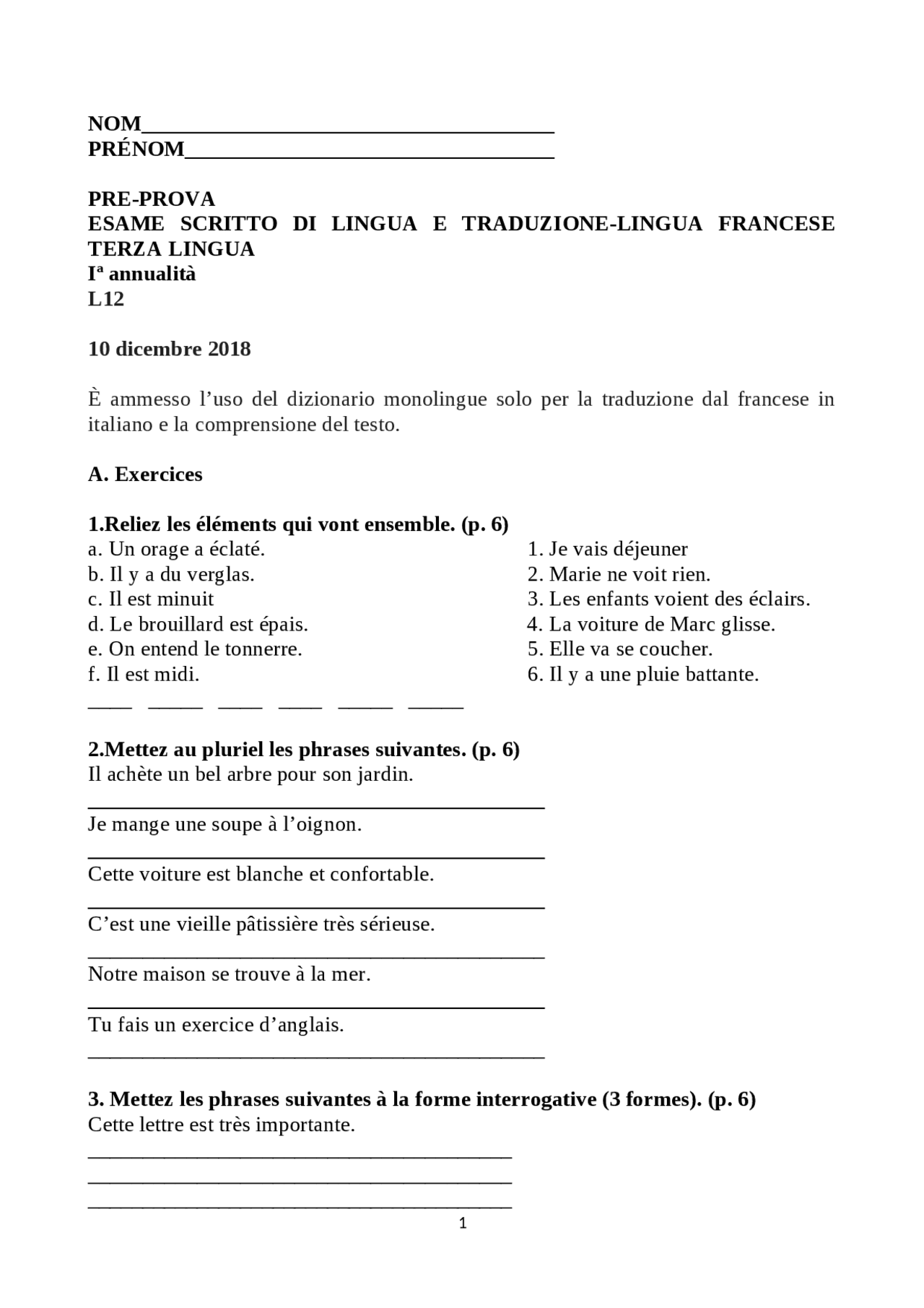 Esercitazione Prova scritta L12- 10-12-. - Docsity Esercitazione Prova scritta L12- 10-12-. - Docsity