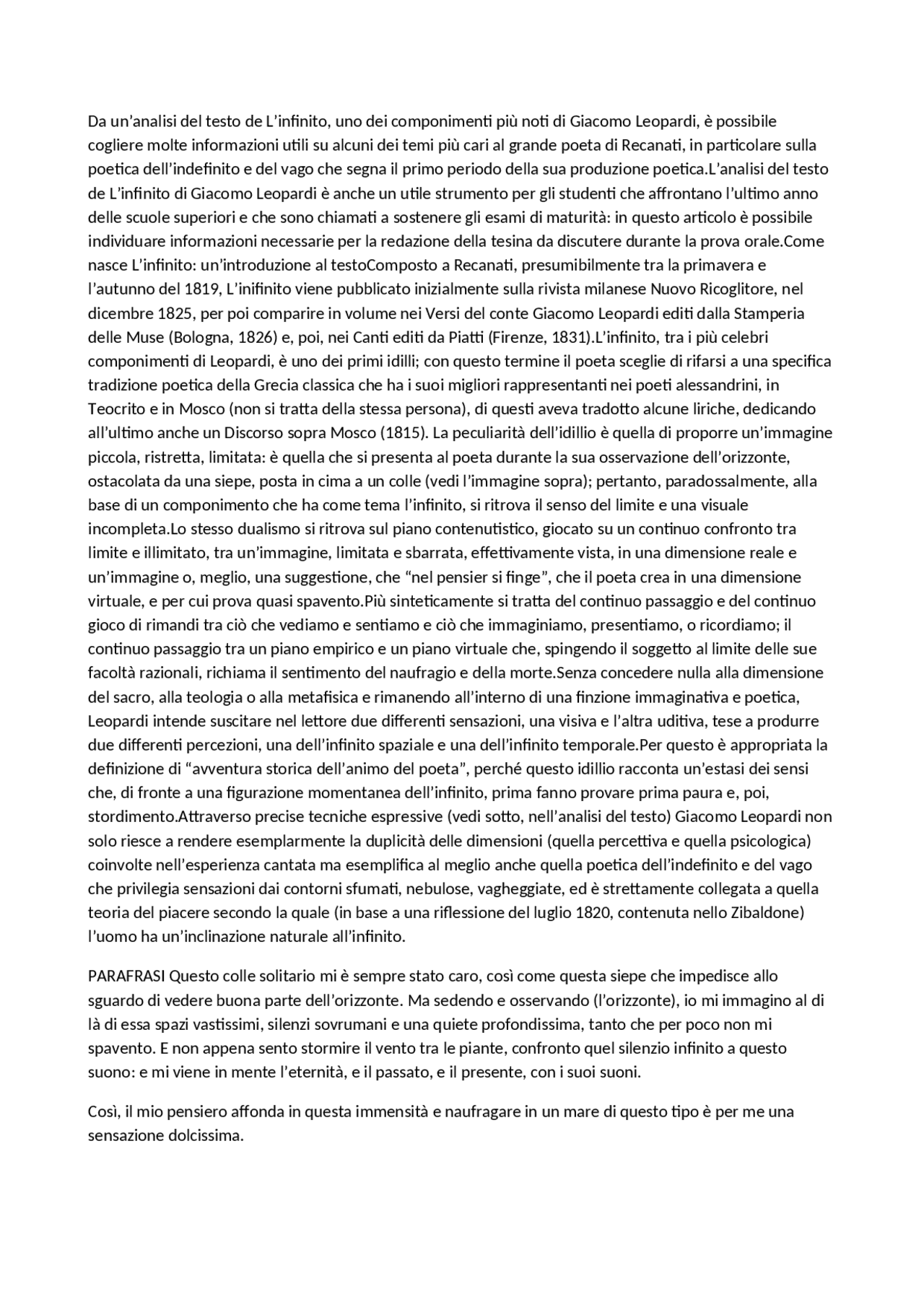 Analisi Infinito Leopardi Docsity