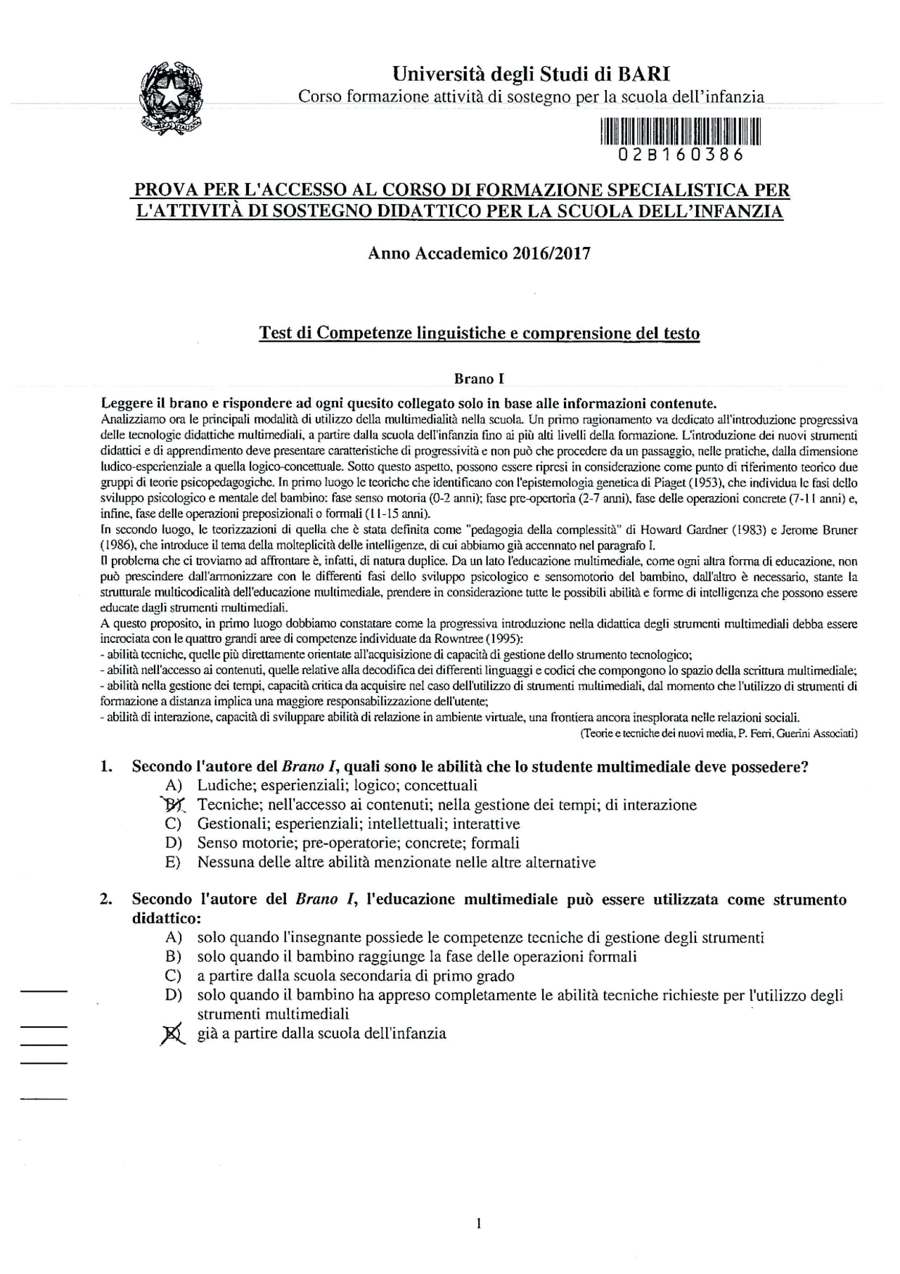 Iii Ciclo Uniba Tfa Sostegno 2014 2015 Docsity