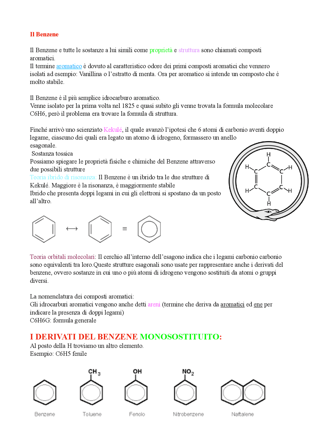 Il benzene e i suoi derivati - Docsity