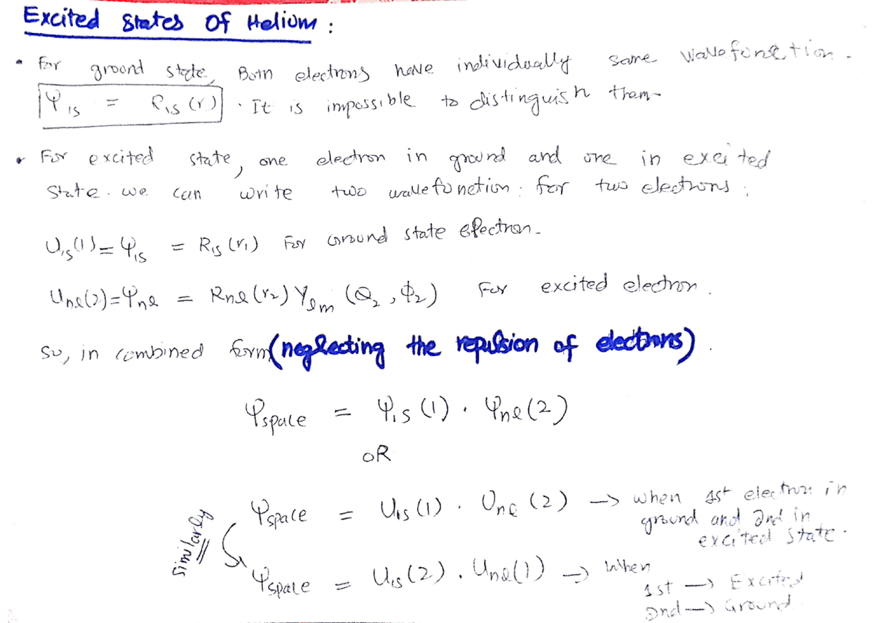 Hand Written Excited State Of Helium With Clear Understanding Docsity