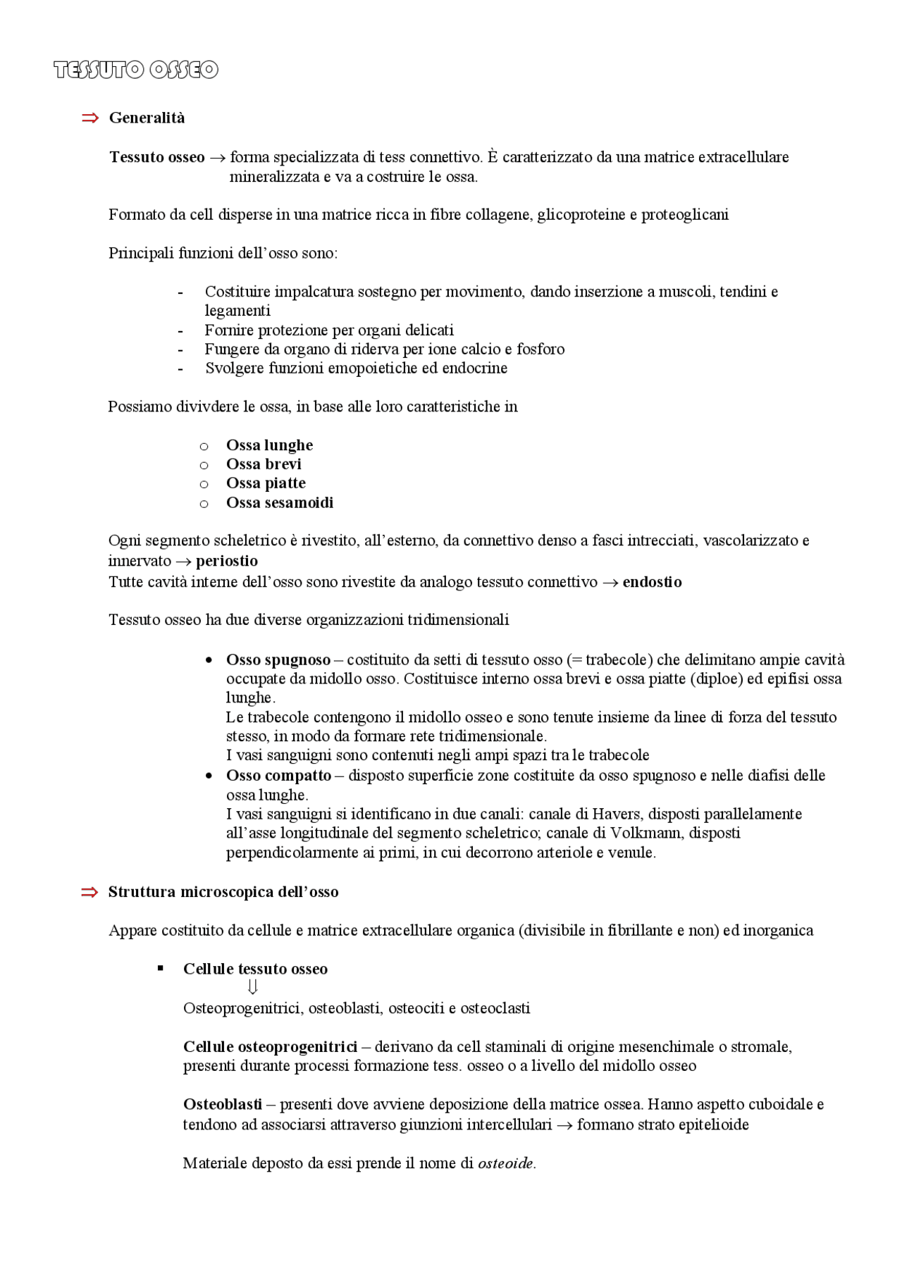 Tessuto Osseo Istologia Docsity