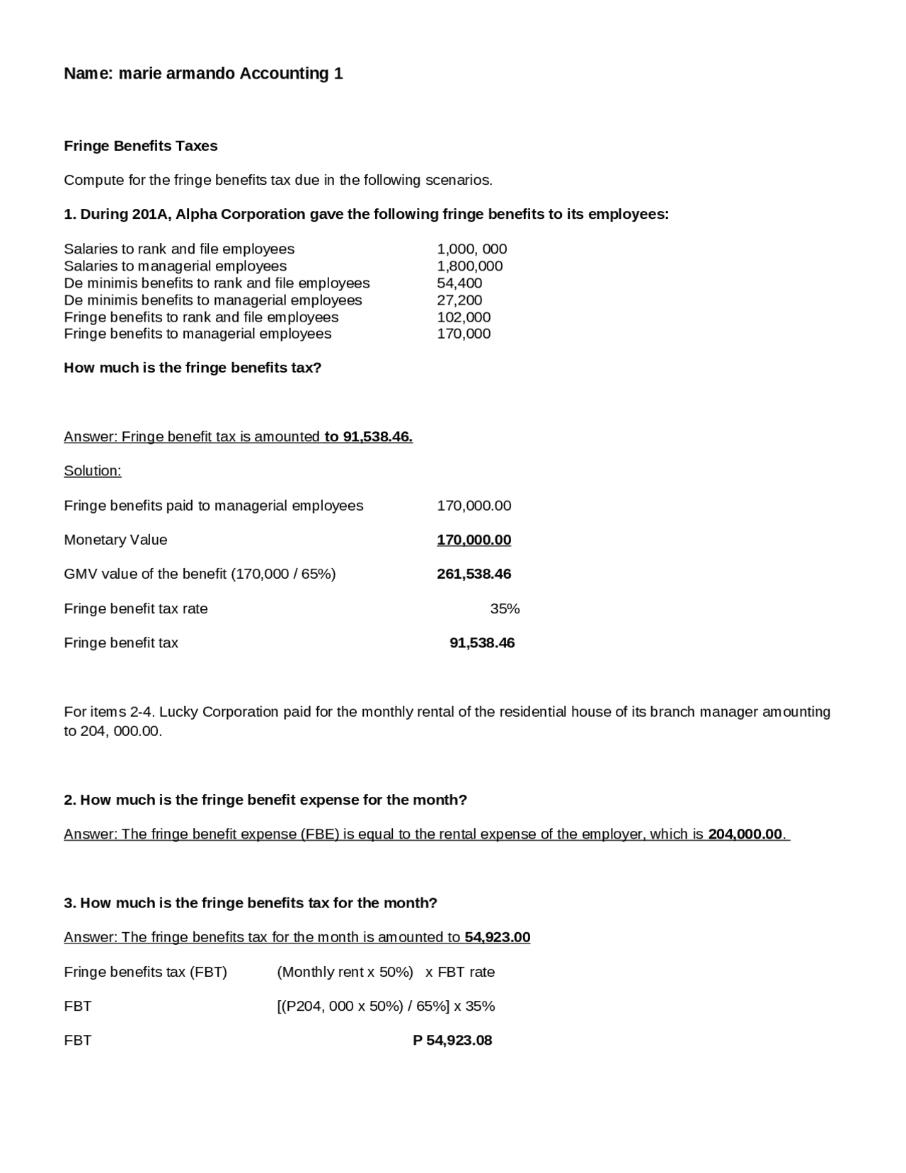 Answer Assignment Taxation Docsity