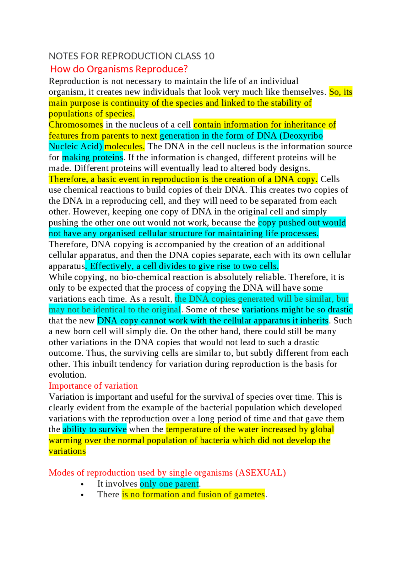 Reproduction Chapter Notes - Docsity