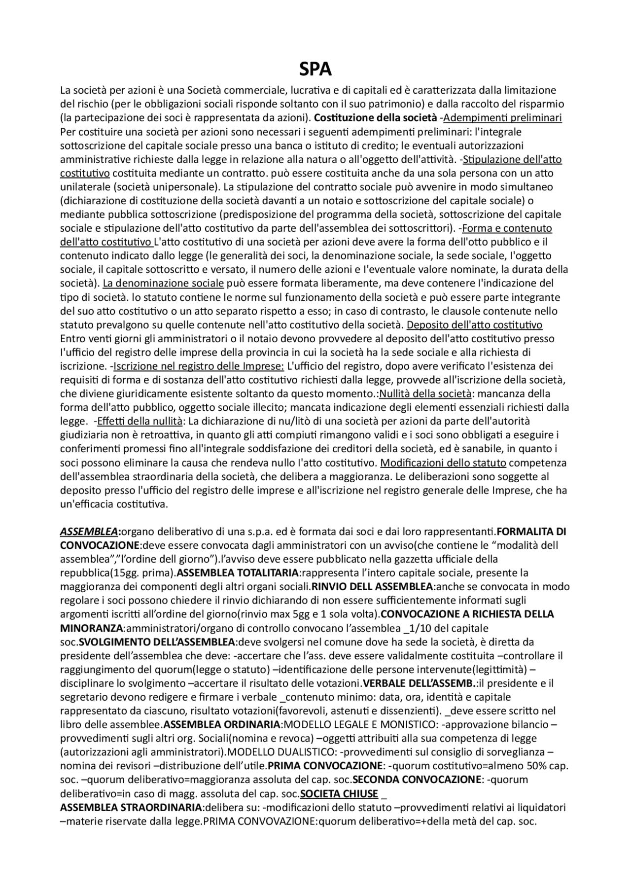 Spa Sas Snc Società Semplice Diritto Appunti Docsity