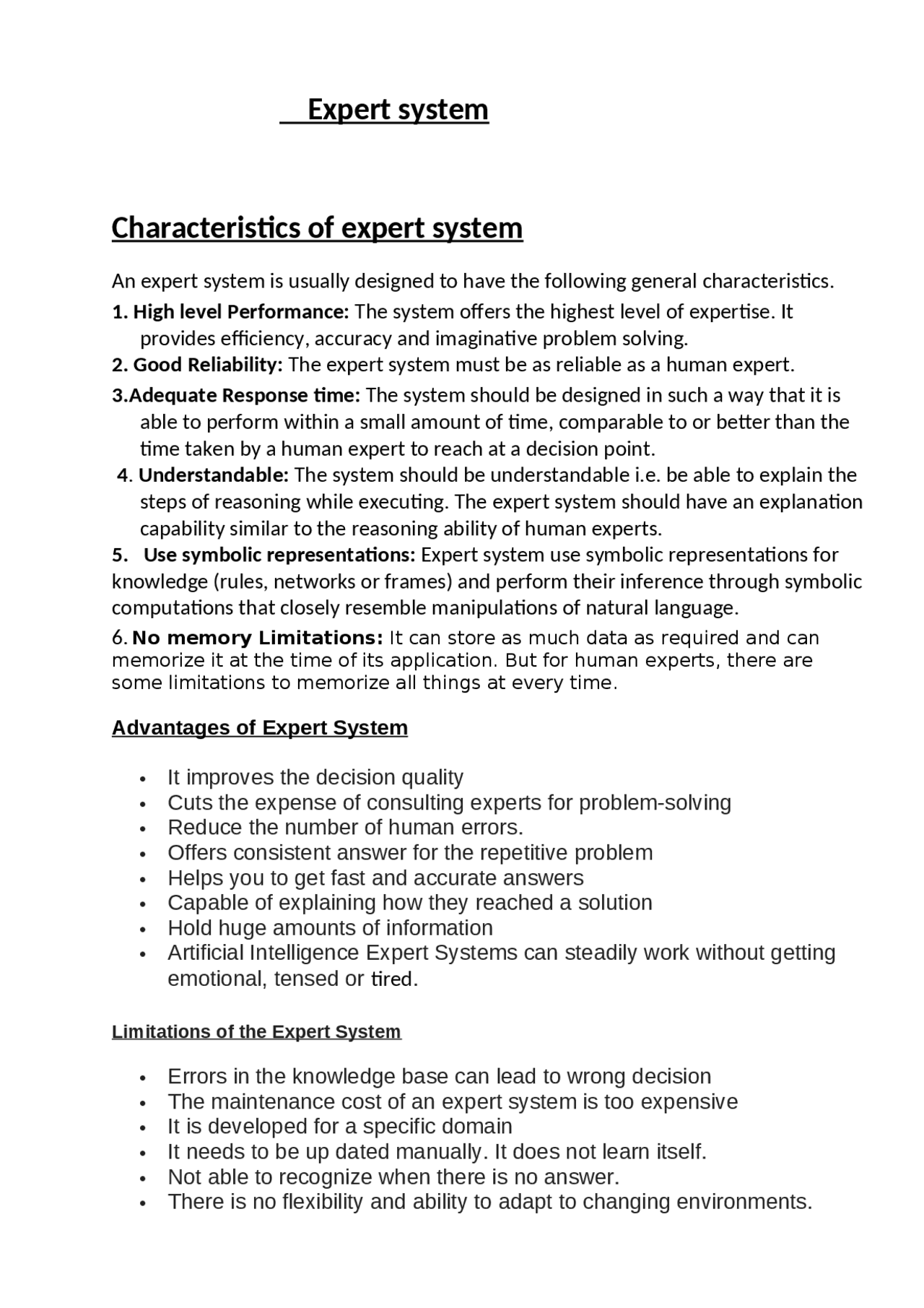 Architecture of Expert System - Docsity