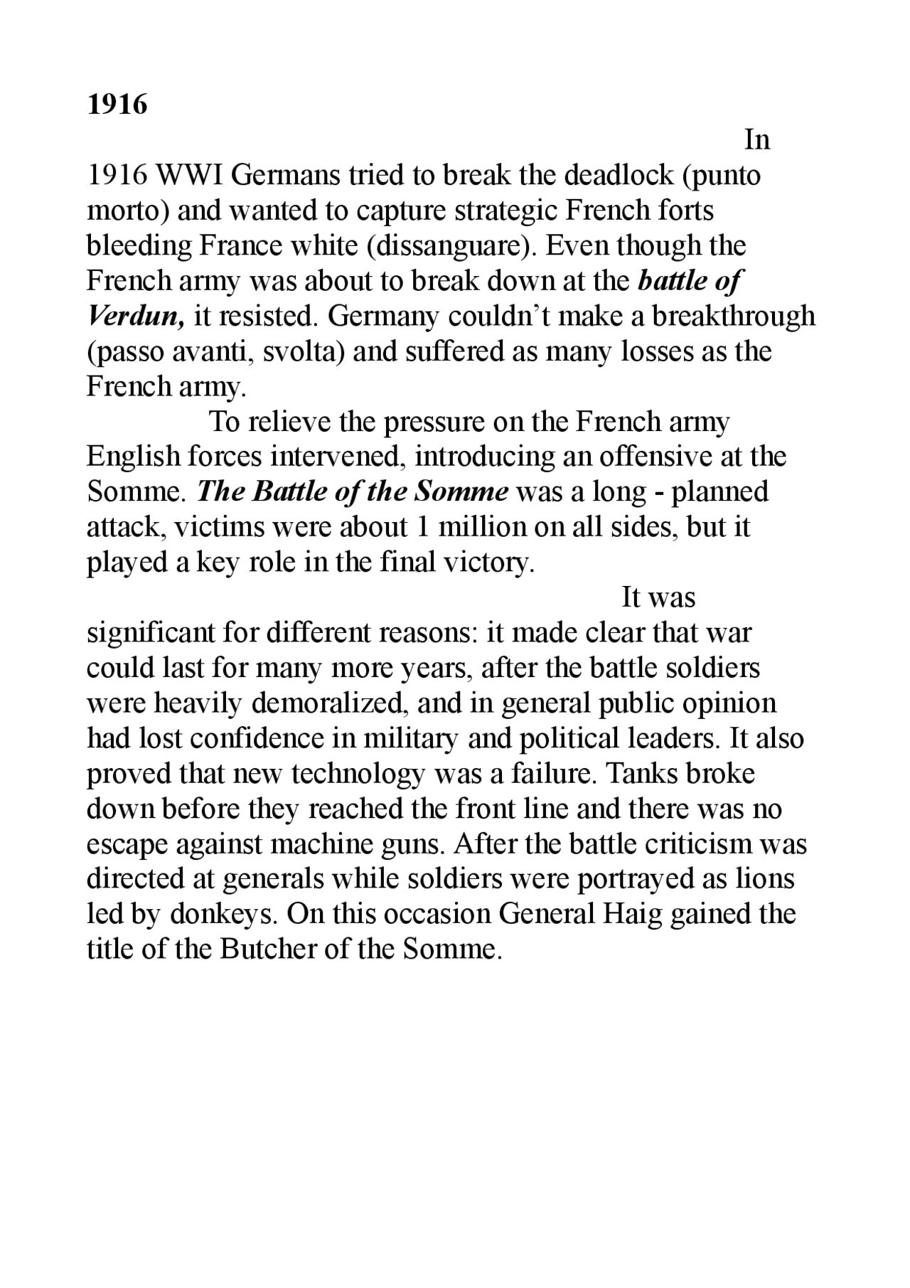 1916- prima guerra mondiale - Docsity