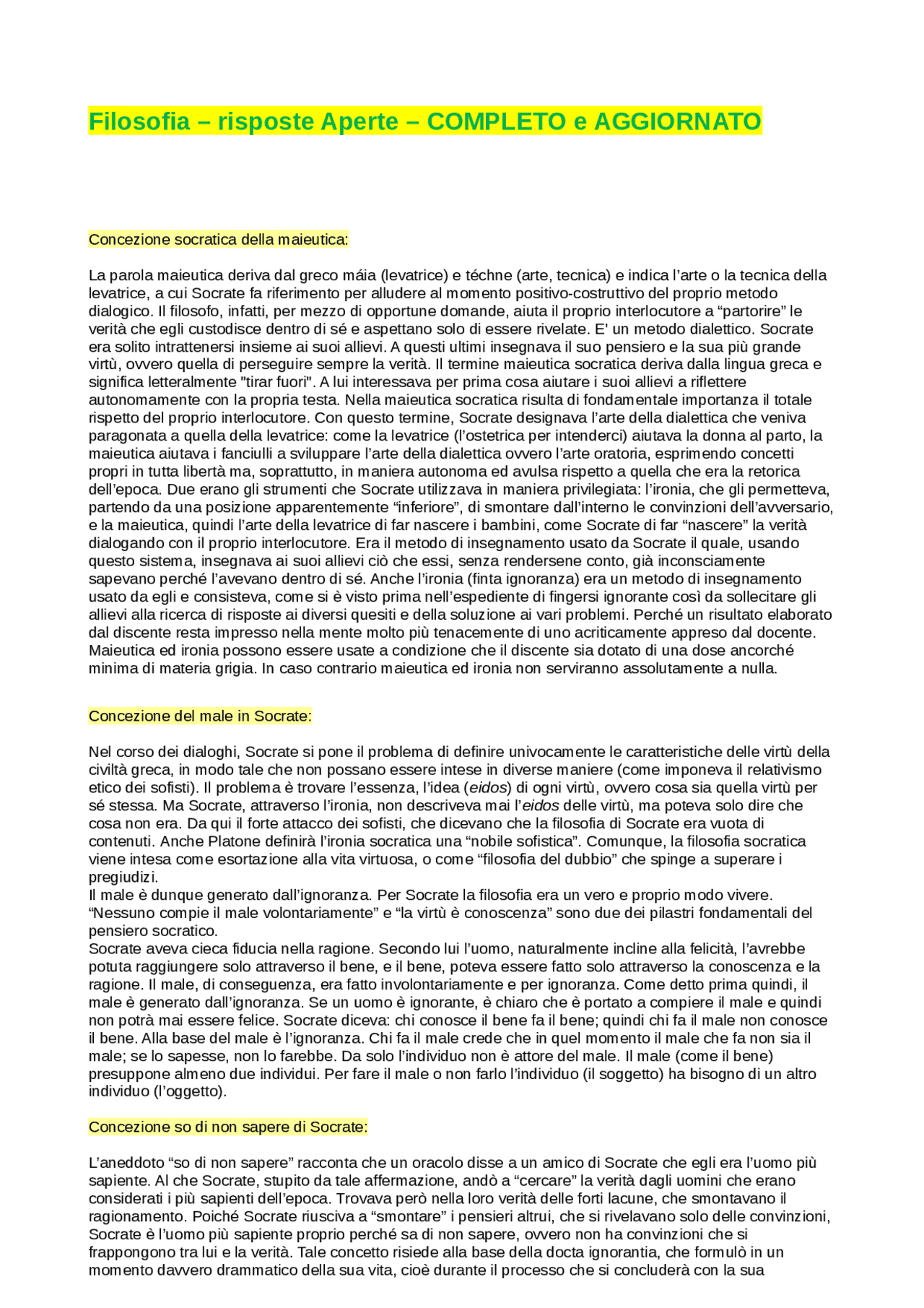 Filosofia Risposte Aperte Completo E Aggiornato Docsity