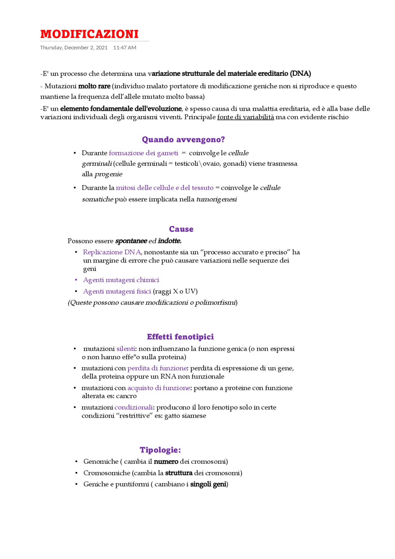 Le Modificazioni Biologia Docsity