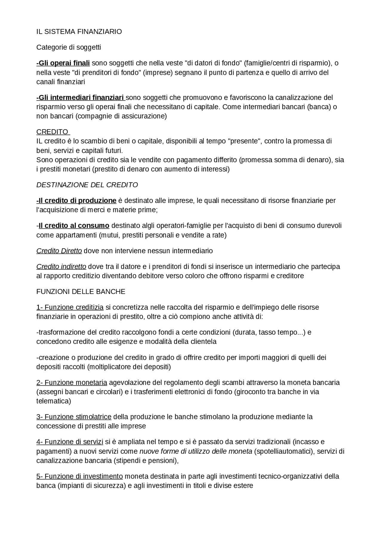 Il sistema finanziario | Sintesi del corso di Economia aziendale | Docsity