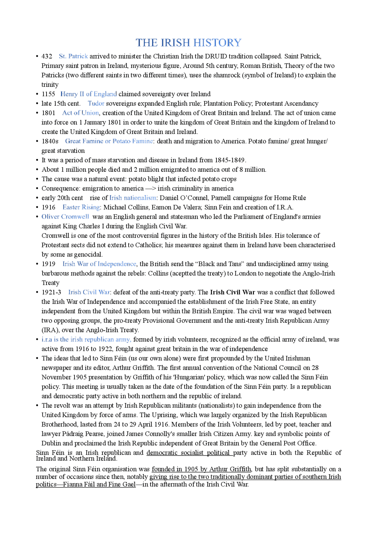 The irish history English - Docsity