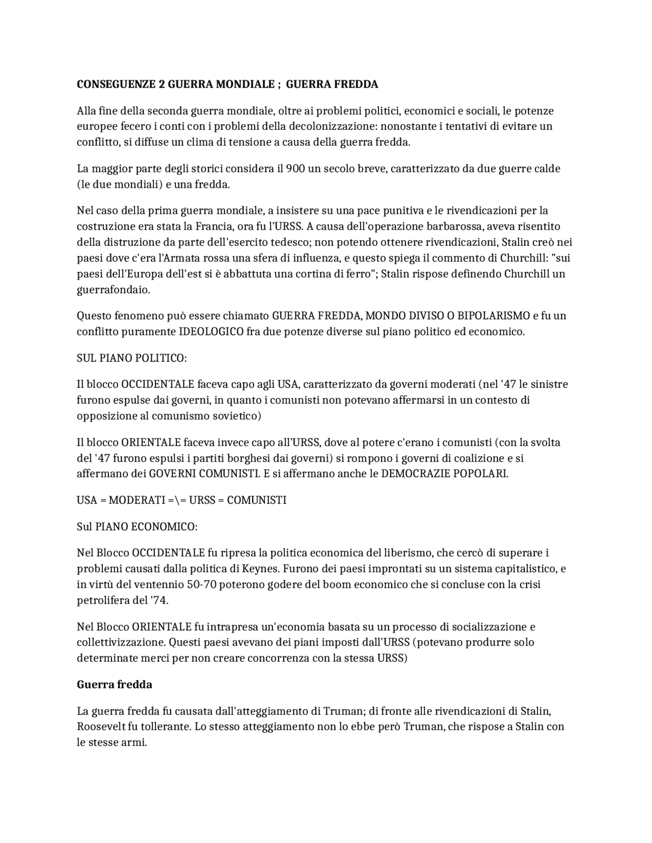 Appunti Guerra Fredda Docsity