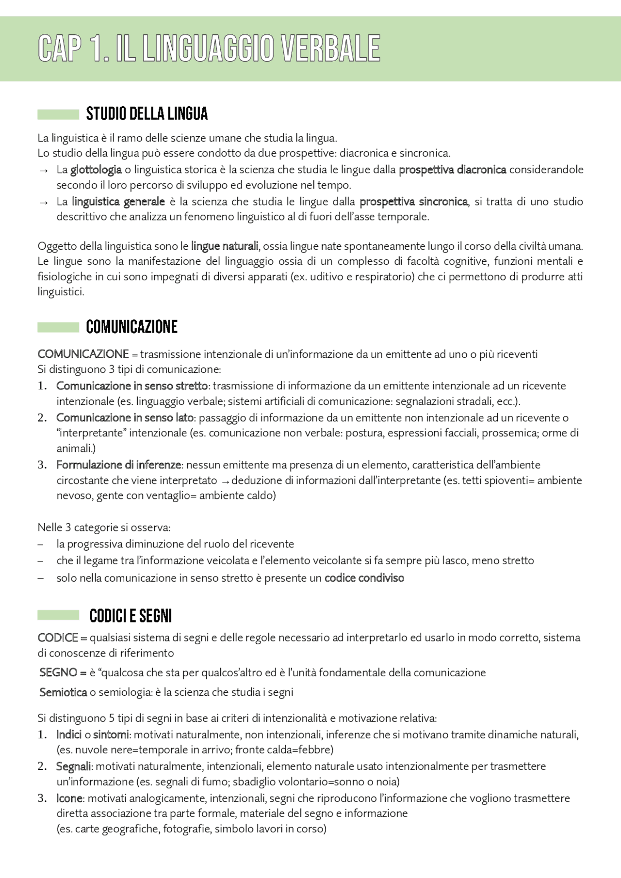 Il linguaggio verbale, cap.1 - Docsity