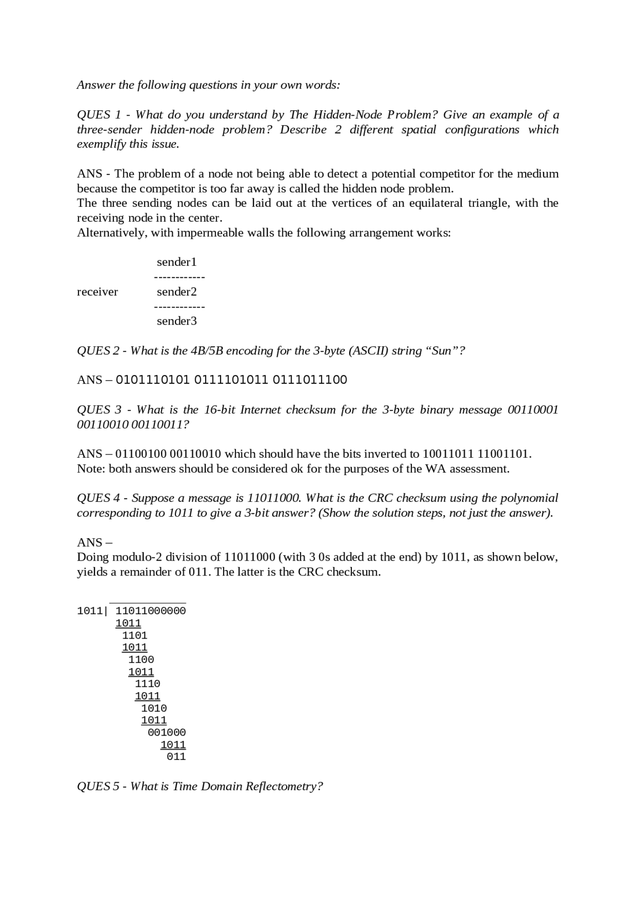 Computer Networking Week 3 Assignment Docsity