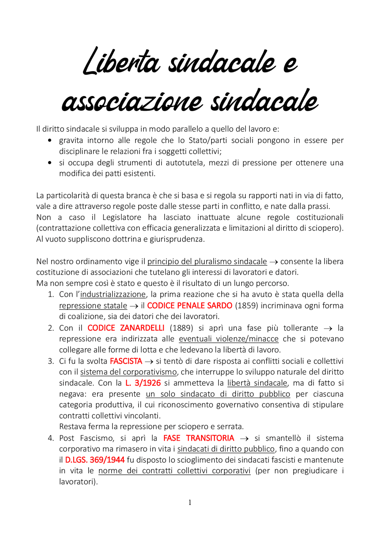 Riassunto Diritto Sindacale Mazzotta Docsity