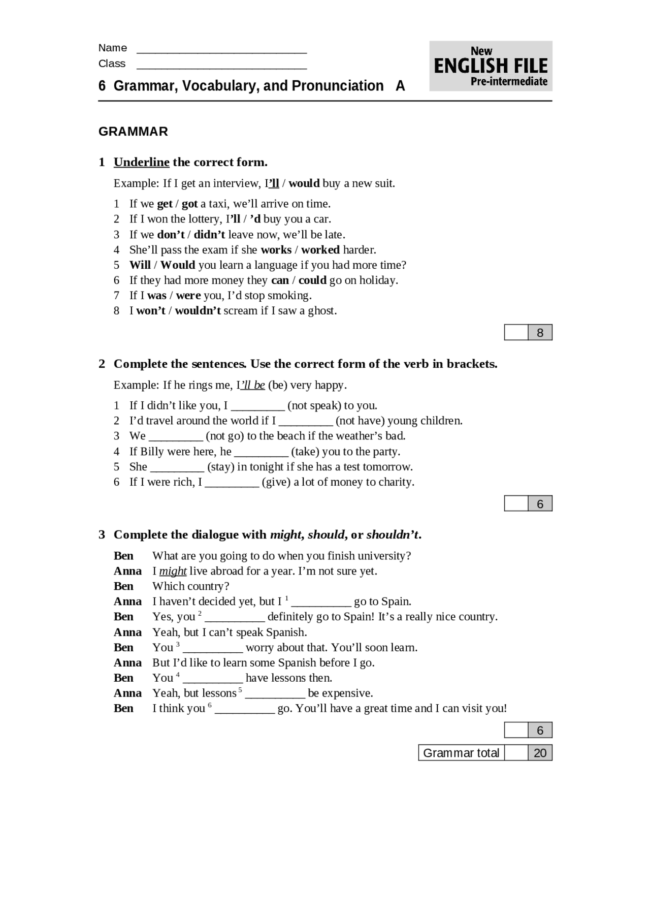 ENGLISH TEST with might, should, or shouldn’t. - Docsity
