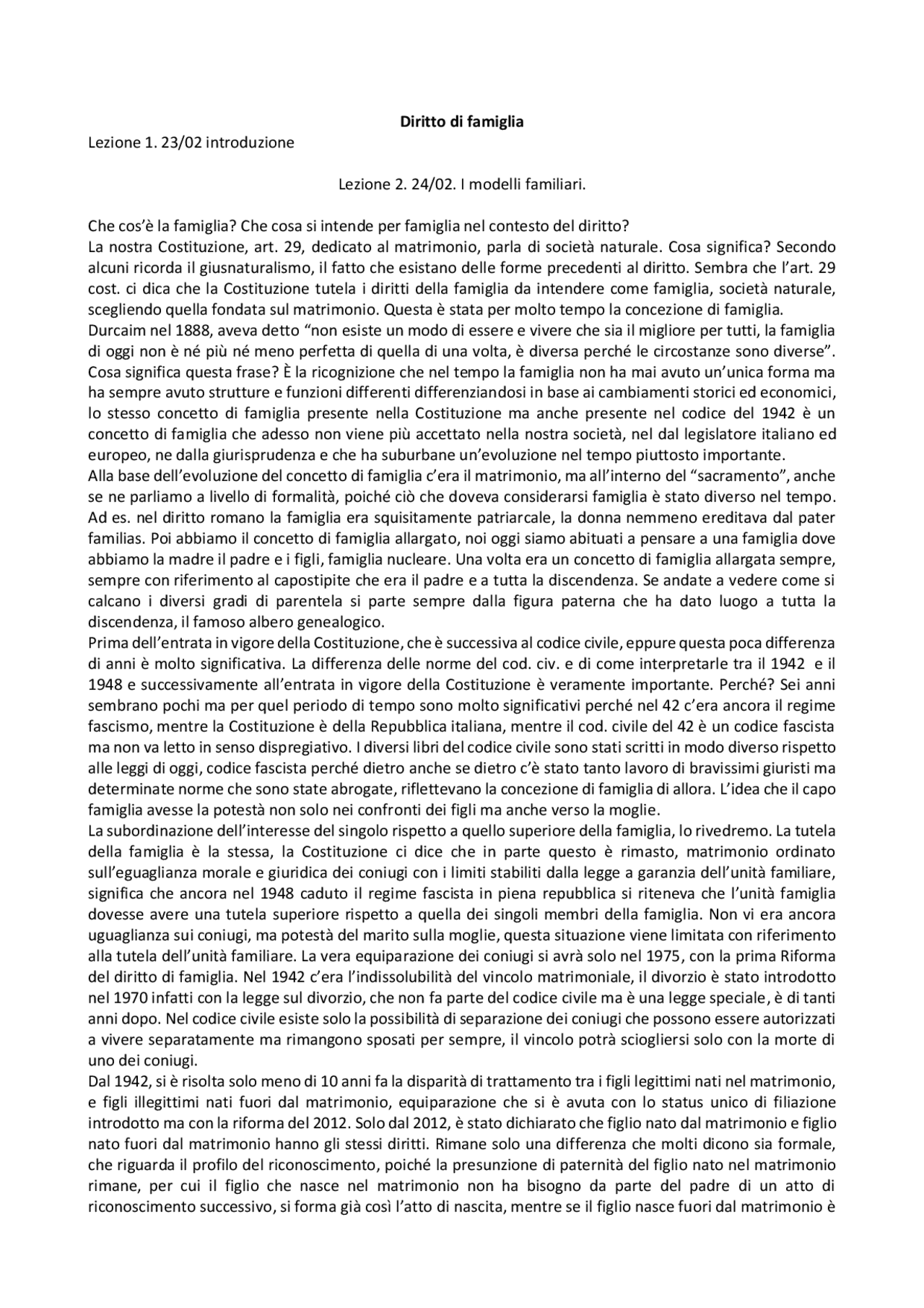 Lezioni Sbobine Diritto Di Famiglia Unimib Docsity