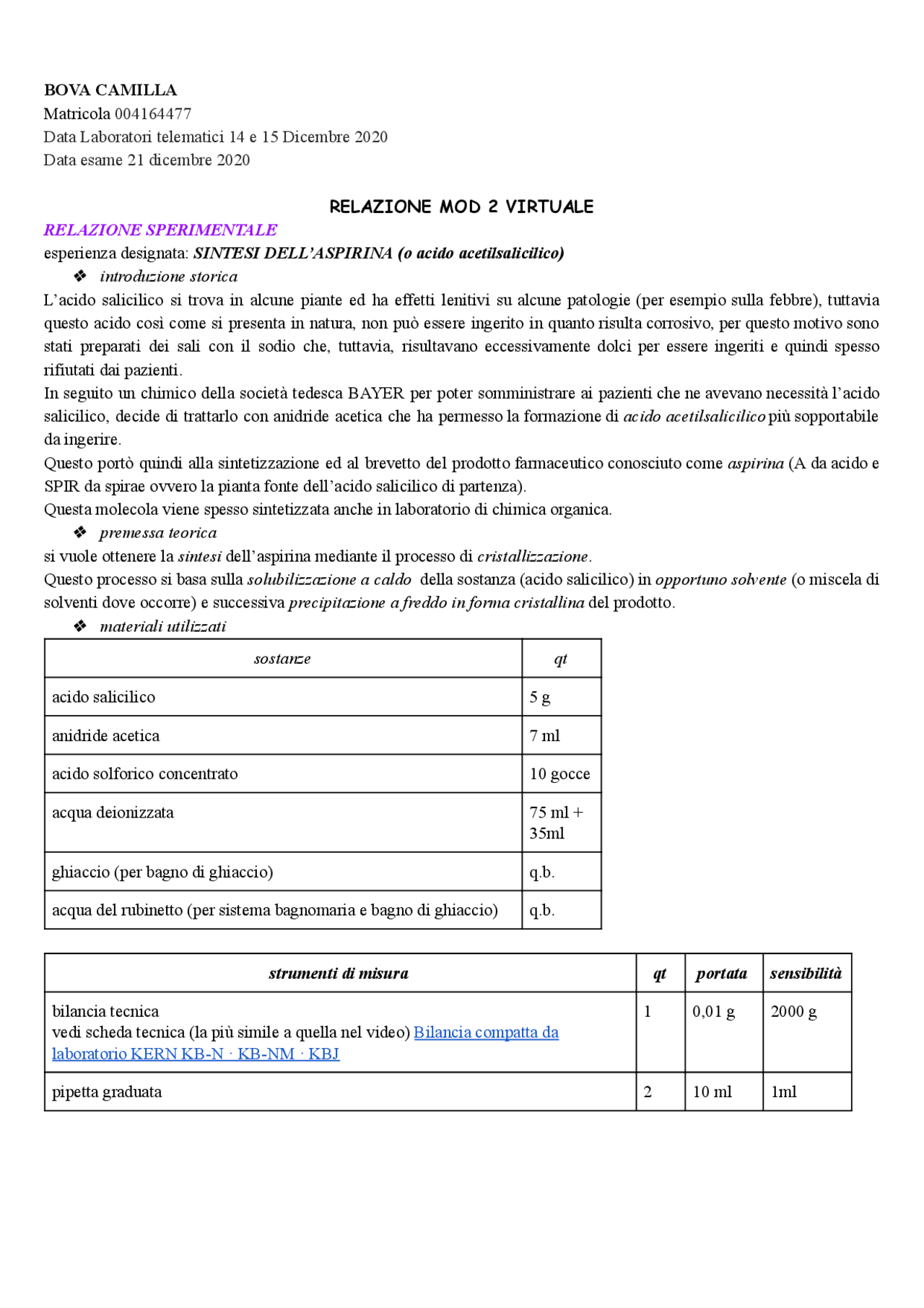 Relazione chimica organica - Docsity