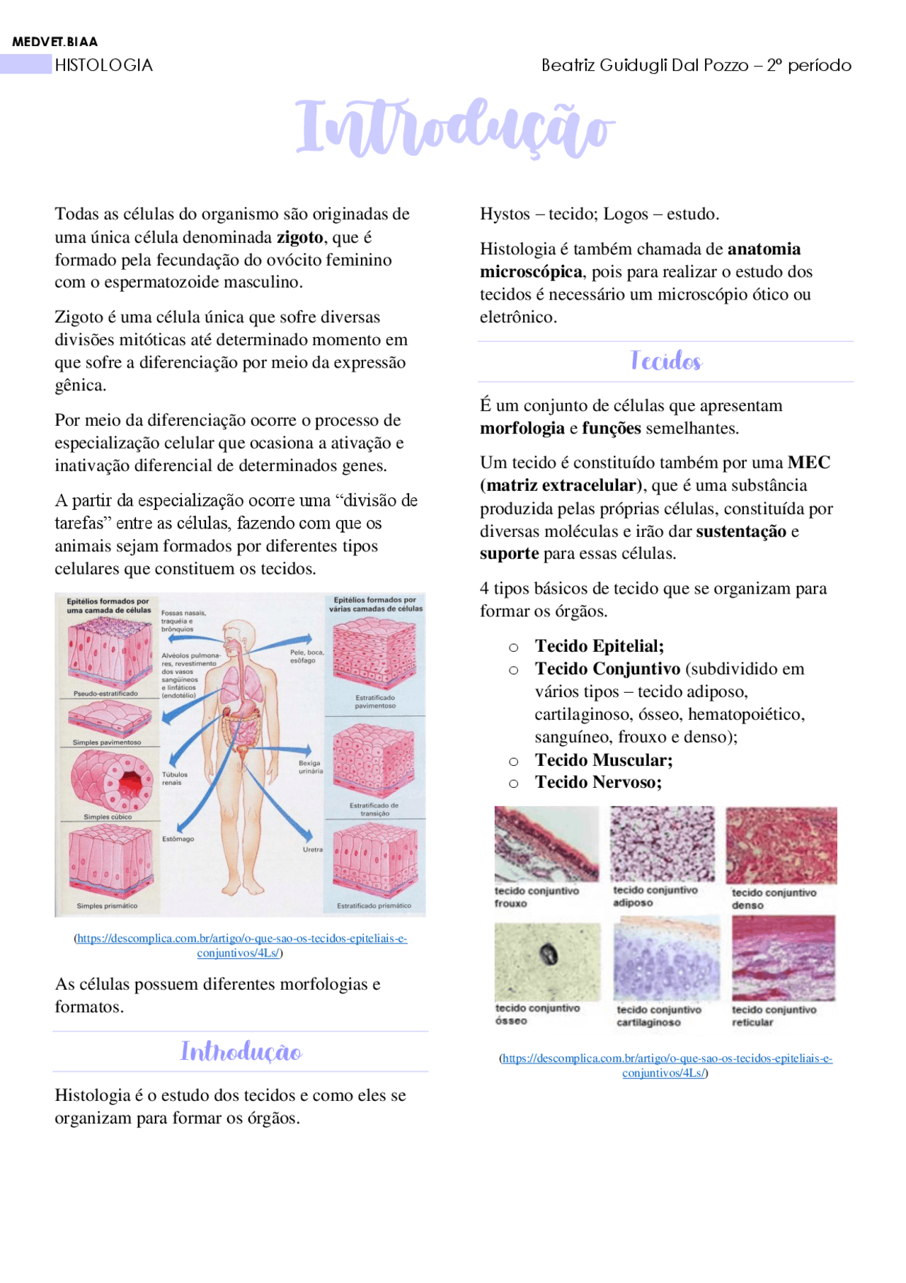 Histologia Introdução Docsity