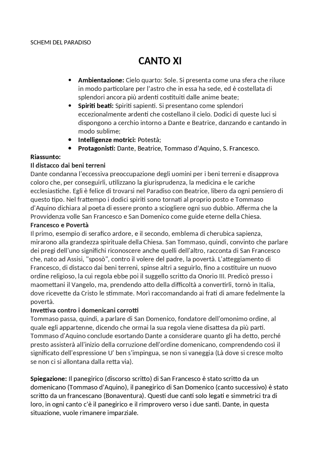 Divina Commedia Paradiso Canto Xi Docsity