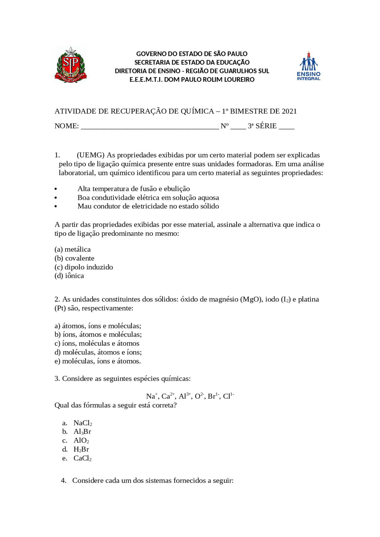 Exercicios De Quimica Docsity