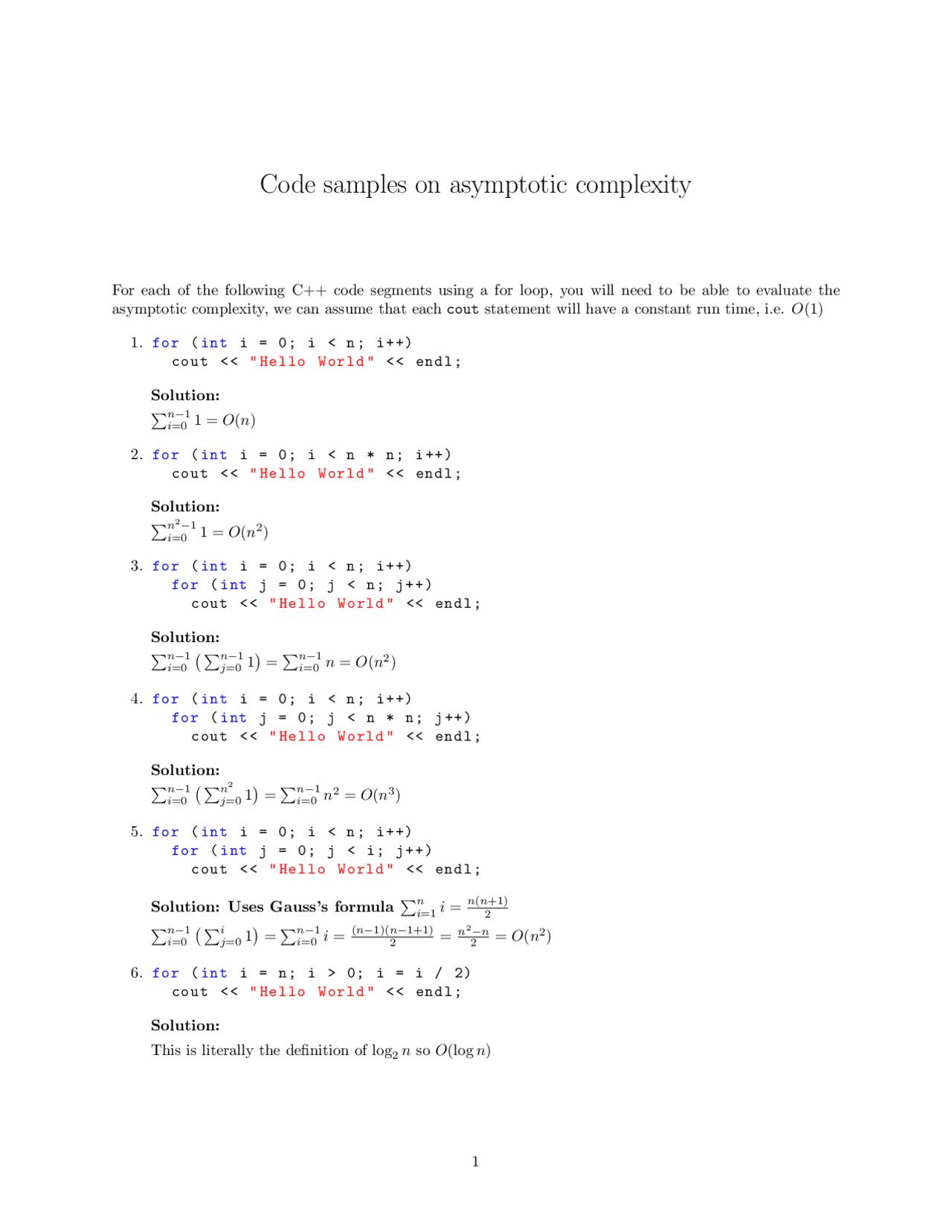 Algorithmic Asymptotic Complexity Exaples Docsity