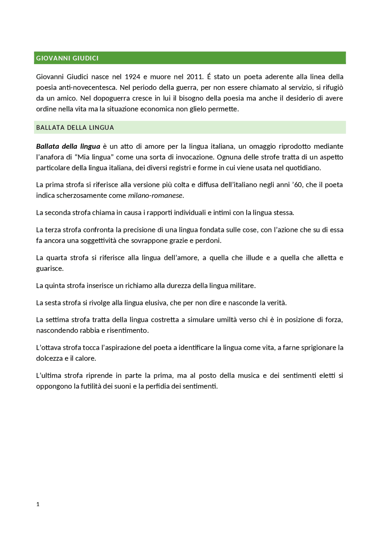 Giovanni Giudici - La ballata della lingua | Appunti di Lingua Italiana ...