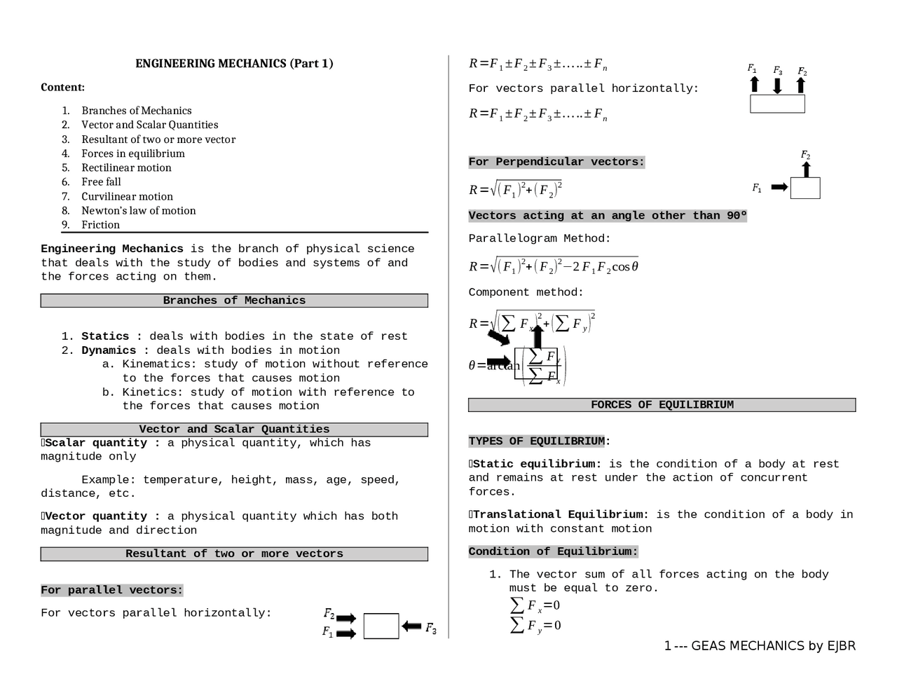 Engineering Mechanics | Study notes Mechanics - Docsity