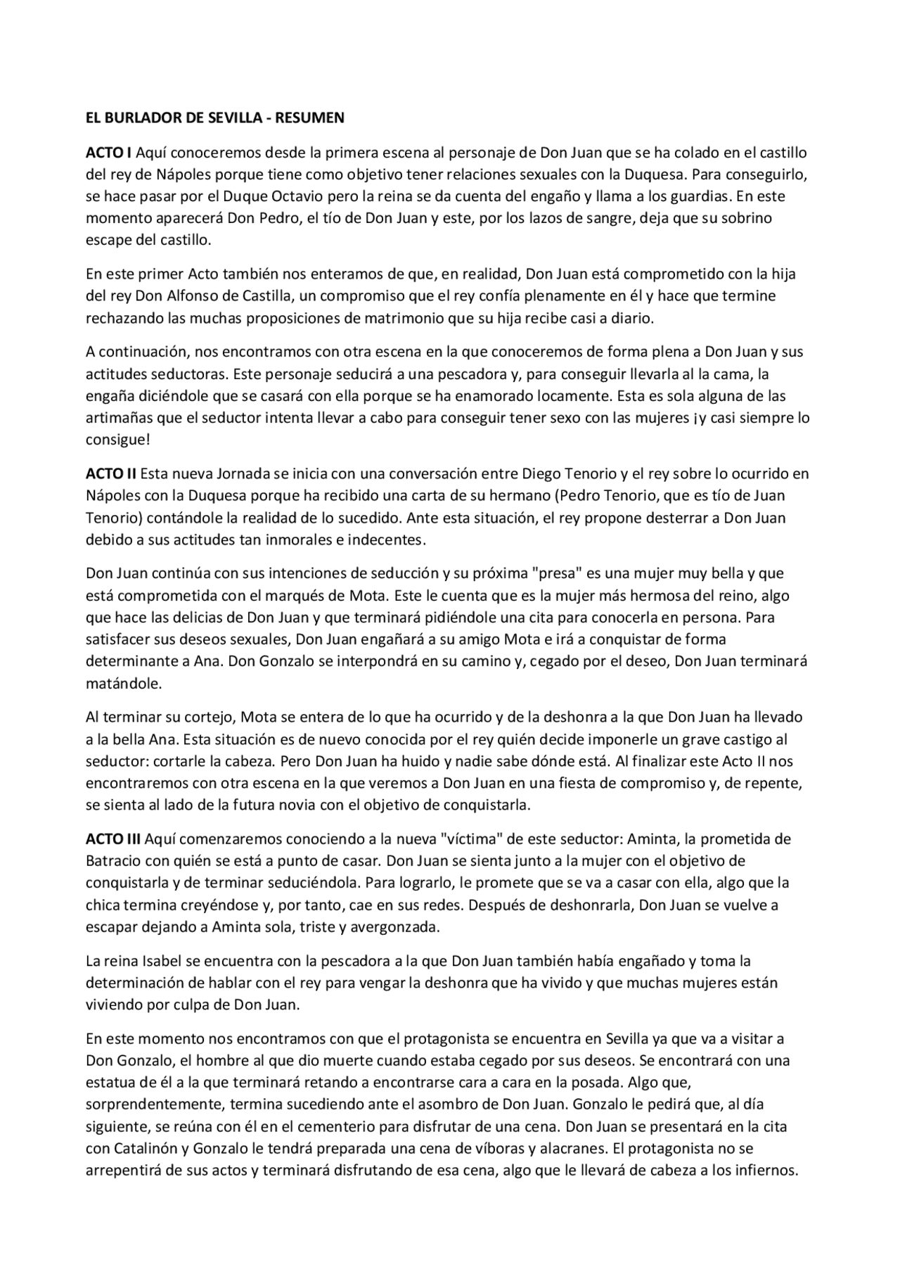 EL BURLADOR DE SEVILLA (RESUMEN) - Docsity