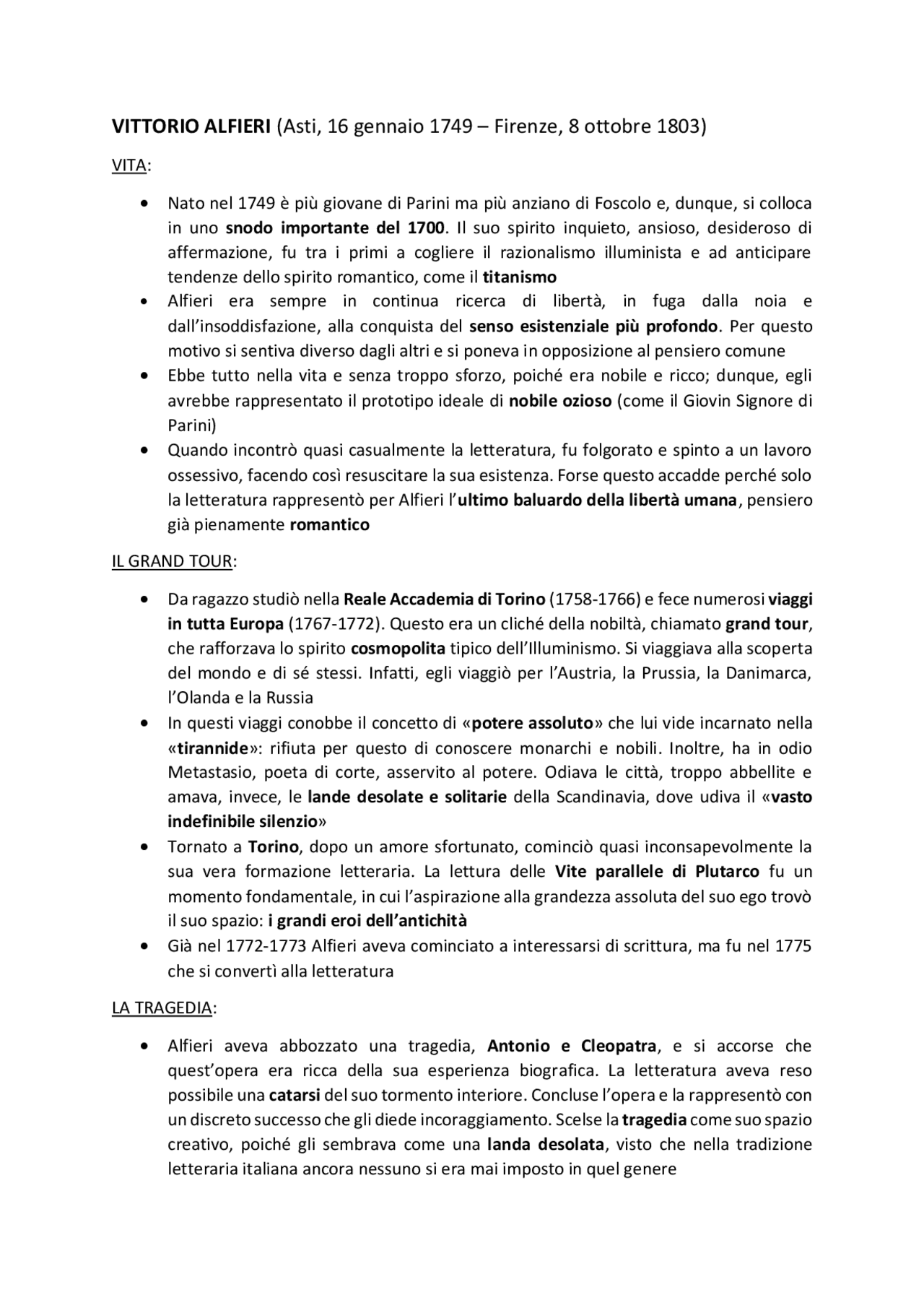 Riassunto Vittorio Alfieri Docsity