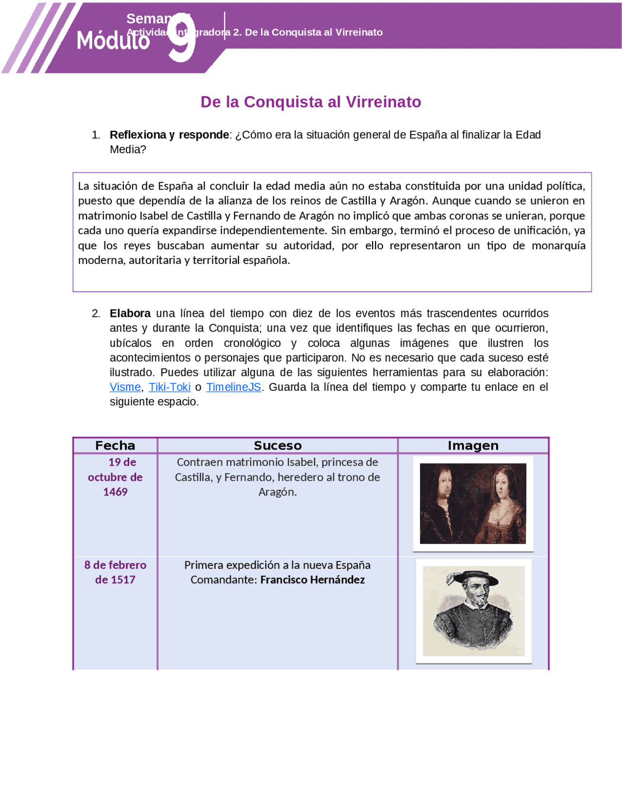 Módulo 9 Semana 1 Actividad Integradora 2. De la Conquista al Virreinato | Ejercicios de ...