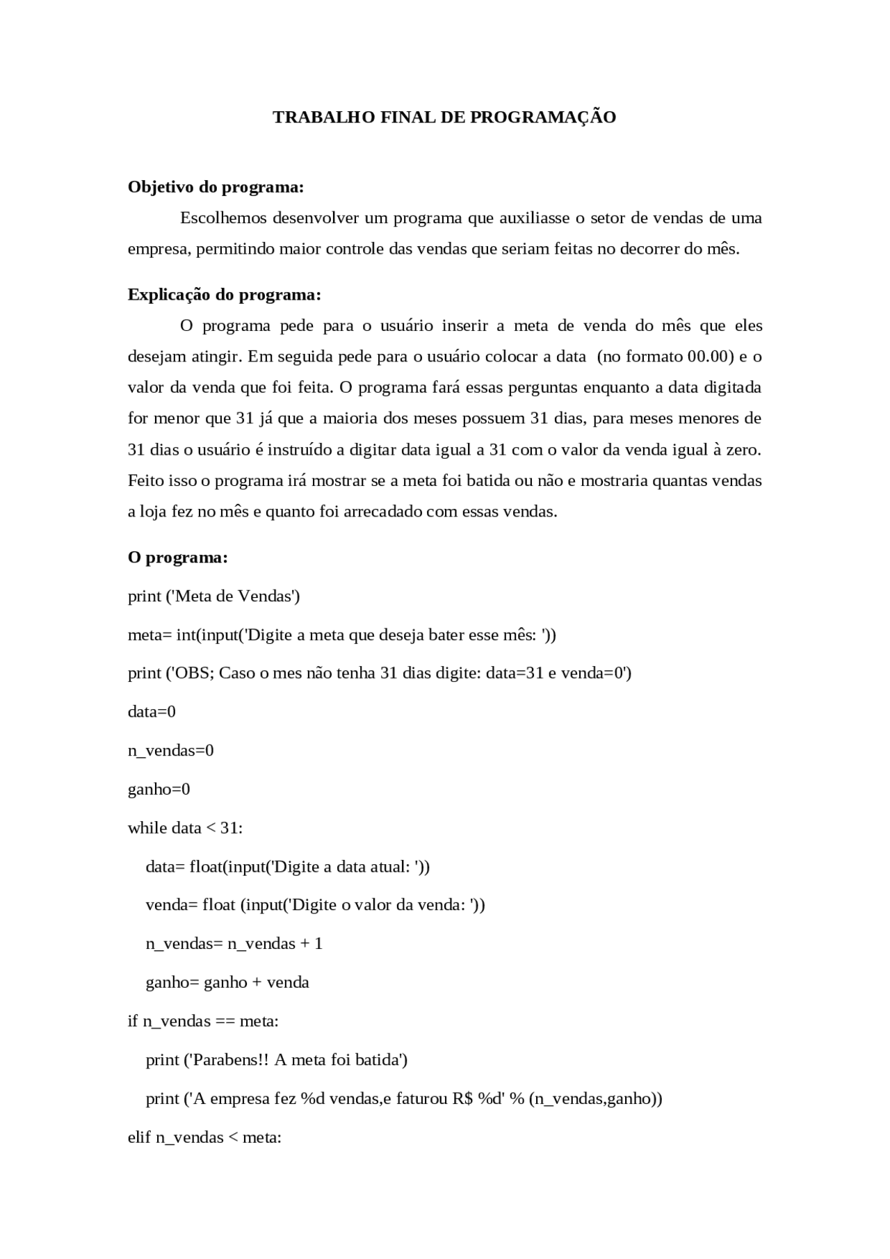 Programa para implantar no Setor de Vendas | Exercícios Programação em ...