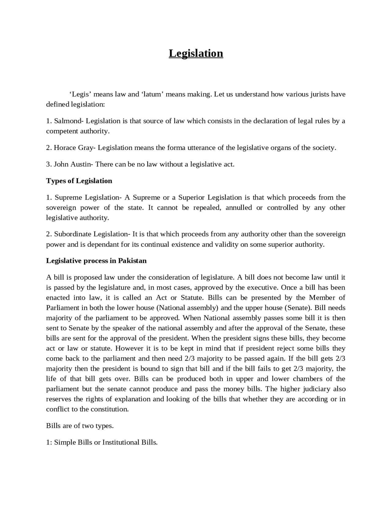 Legislations as source of law - Docsity