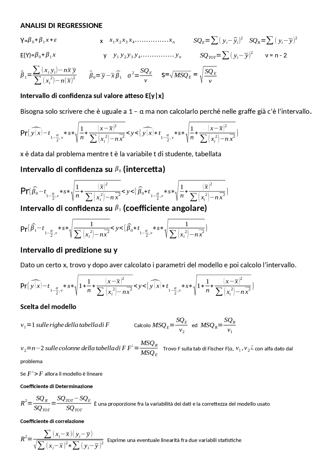 Formulario riassuntivo base di Statistica - Docsity